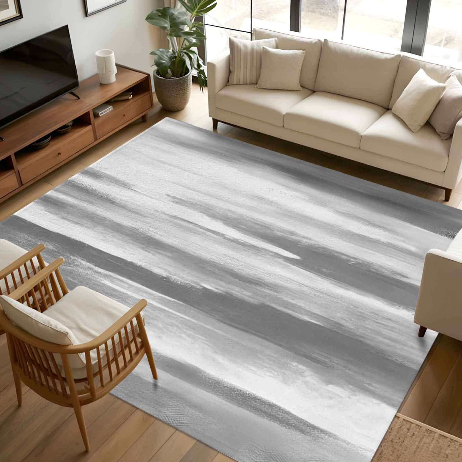 Grey White Ombre 8x10 Area Rugs, Abstract Art Oil Painting Modern Non ...