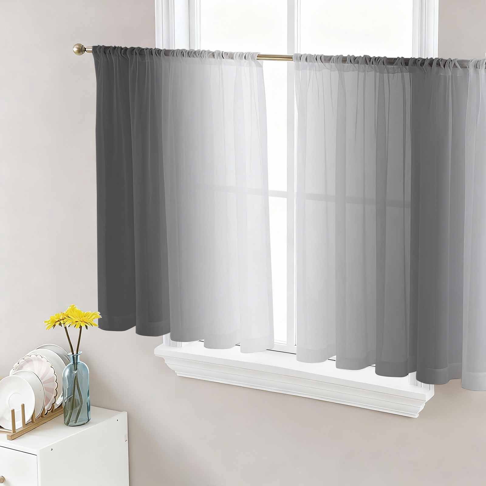Grey White Ombre Sheer Curtains 45 Inch Length 2 Panels Set ...