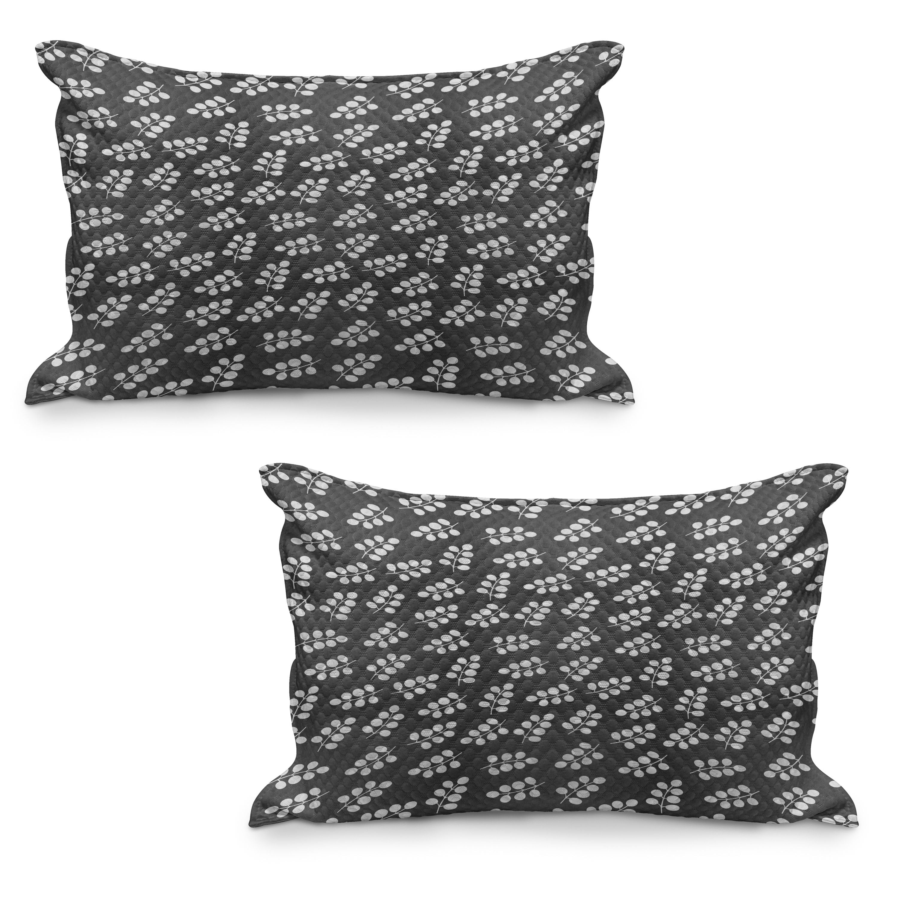 Grey and White Quilted Pillowcover Set of 2, Abstract Leaves of ...