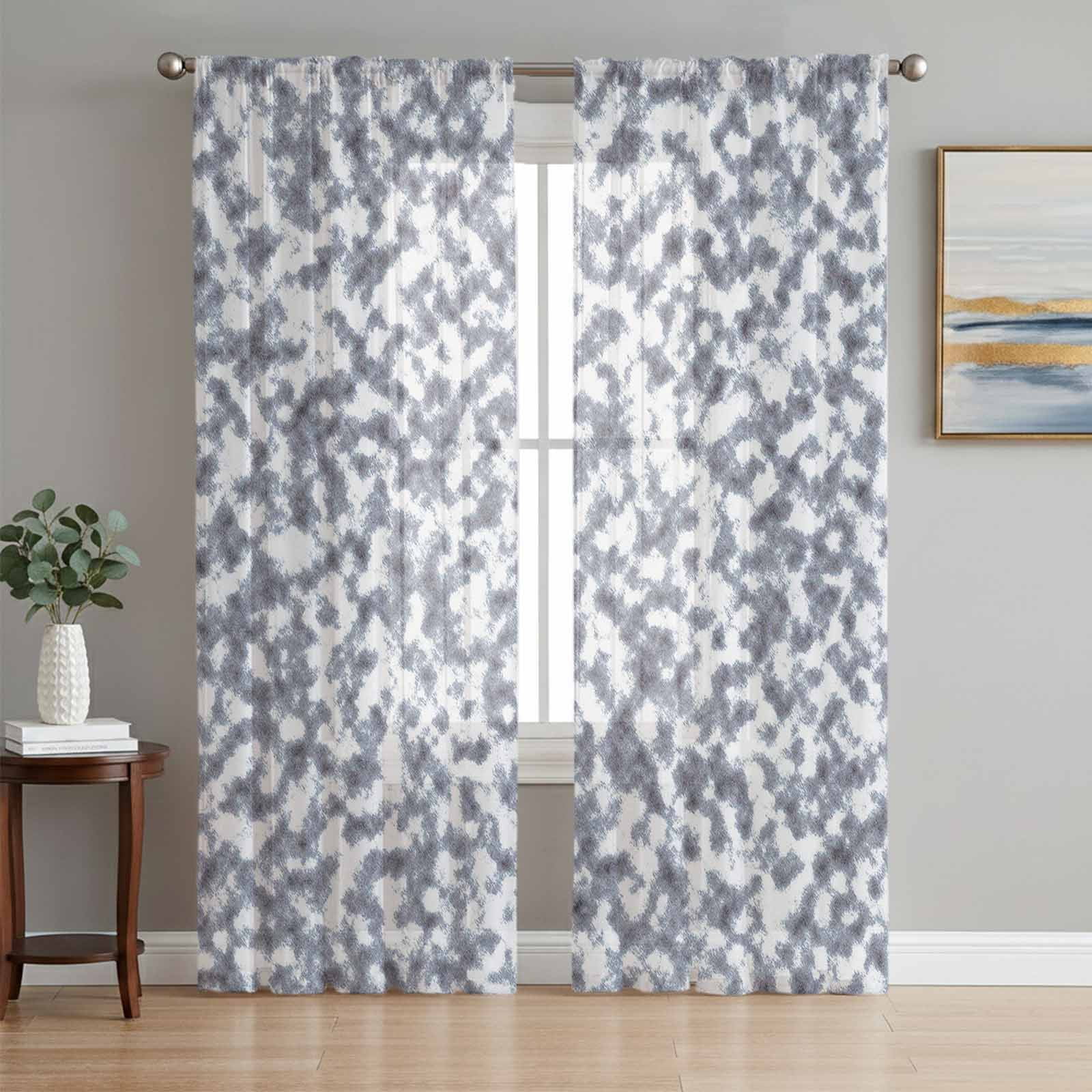 Grey White Semi Sheer Curtains 96 Inch Length 2 Panels Set, Modern ...