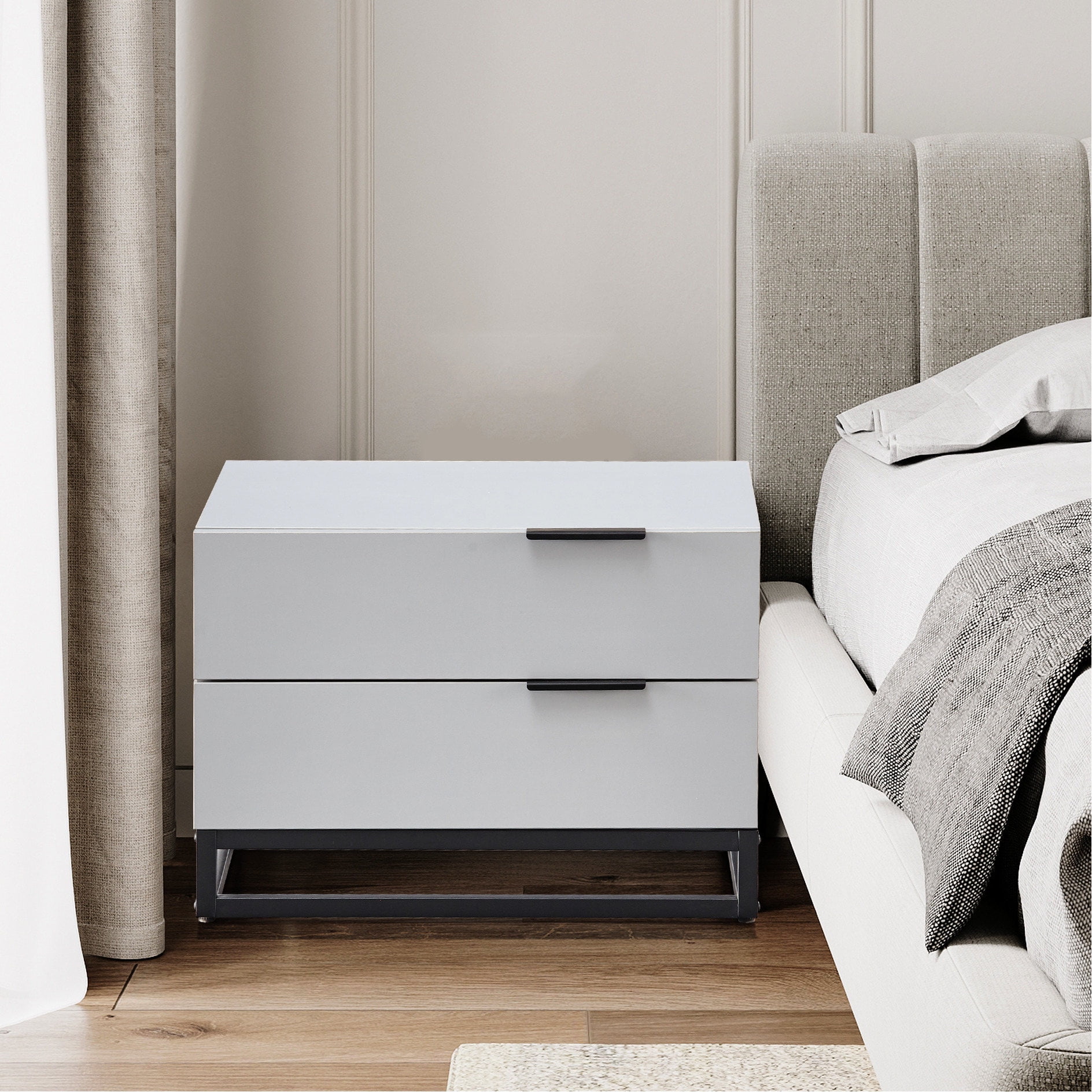 Grey White Storage Cabinet with Metal Handles for Entryway Simple ...