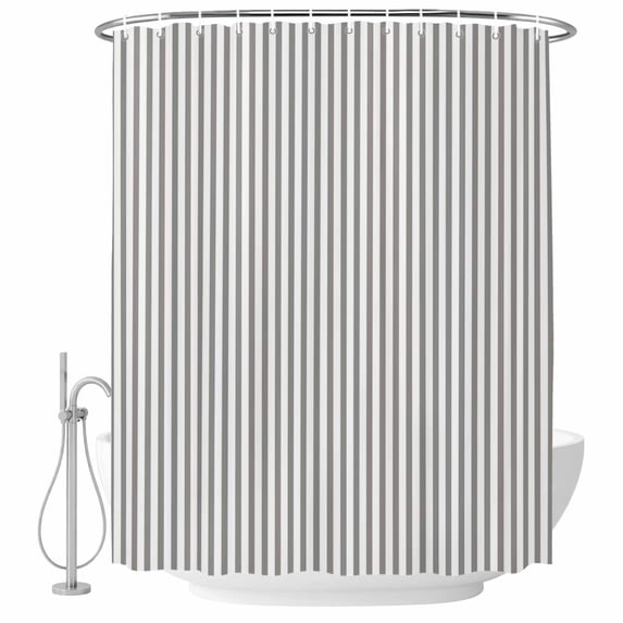 Grey and White Stripe Pattern Shower Curtain Set with Hooks, Simple ...