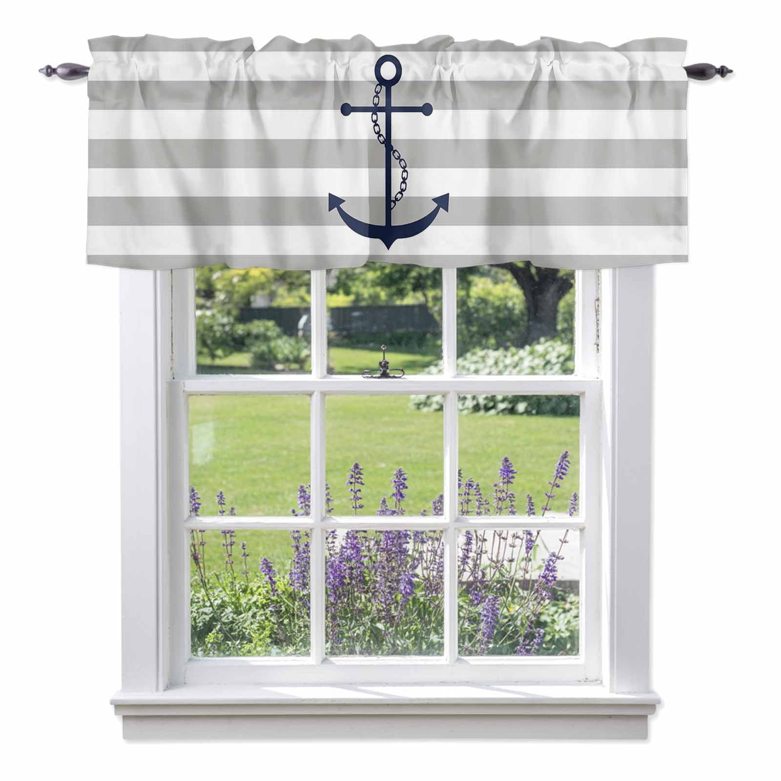 Grey White Striped Kitchen Curtain Valances for Windows Farmhouse Short ...
