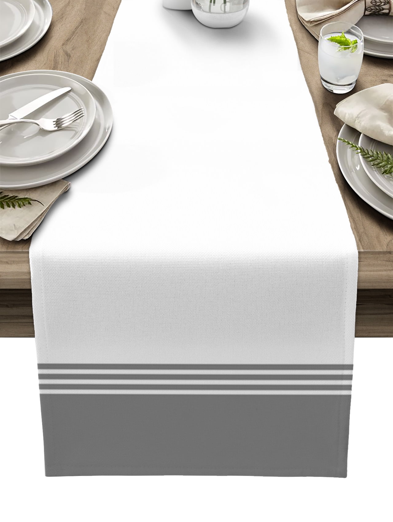 Grey White Striped Table Runner 72 Inches, Modern Abstract Art ...