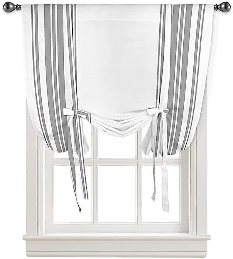 Grey White Stripes Tie Up Curtains for Kitchen Bedroom Living Room ...