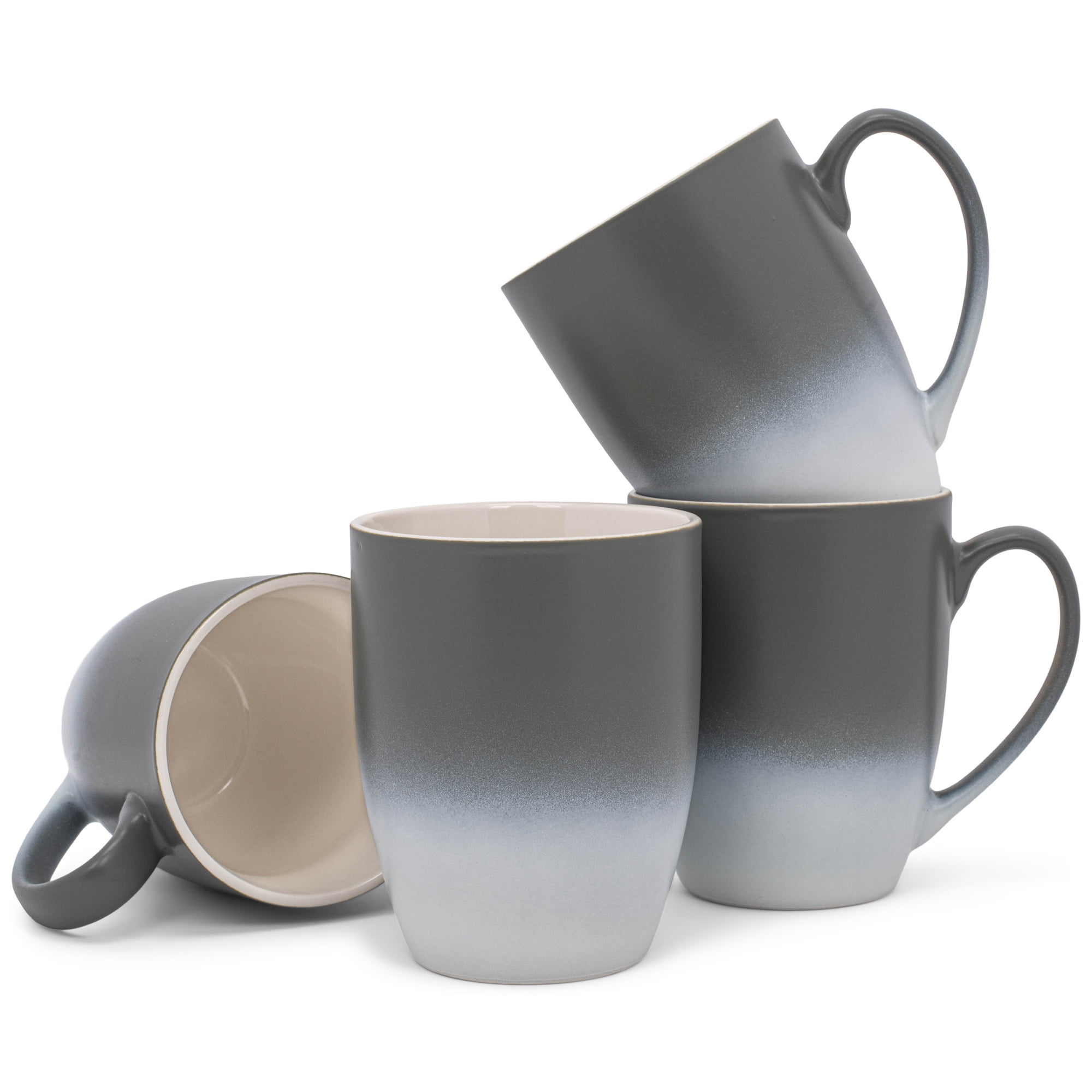 Grey White Two Toned Ombre Matte 10 ounce Ceramic Stoneware Coffee Cup ...