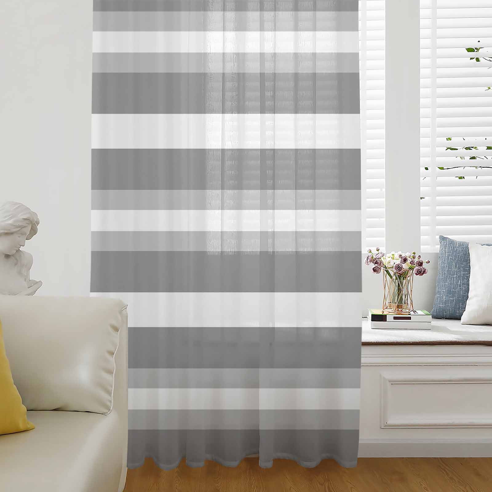 Grey White Window Curtain 96 Inches Long,Minimalist Geometric ...