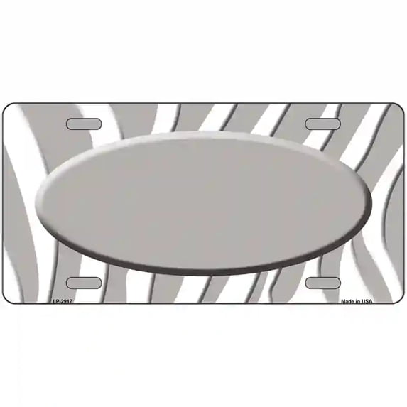 Grey White Zebra Grey Center Oval Metal Novelty License Plate 7" x 4 ...