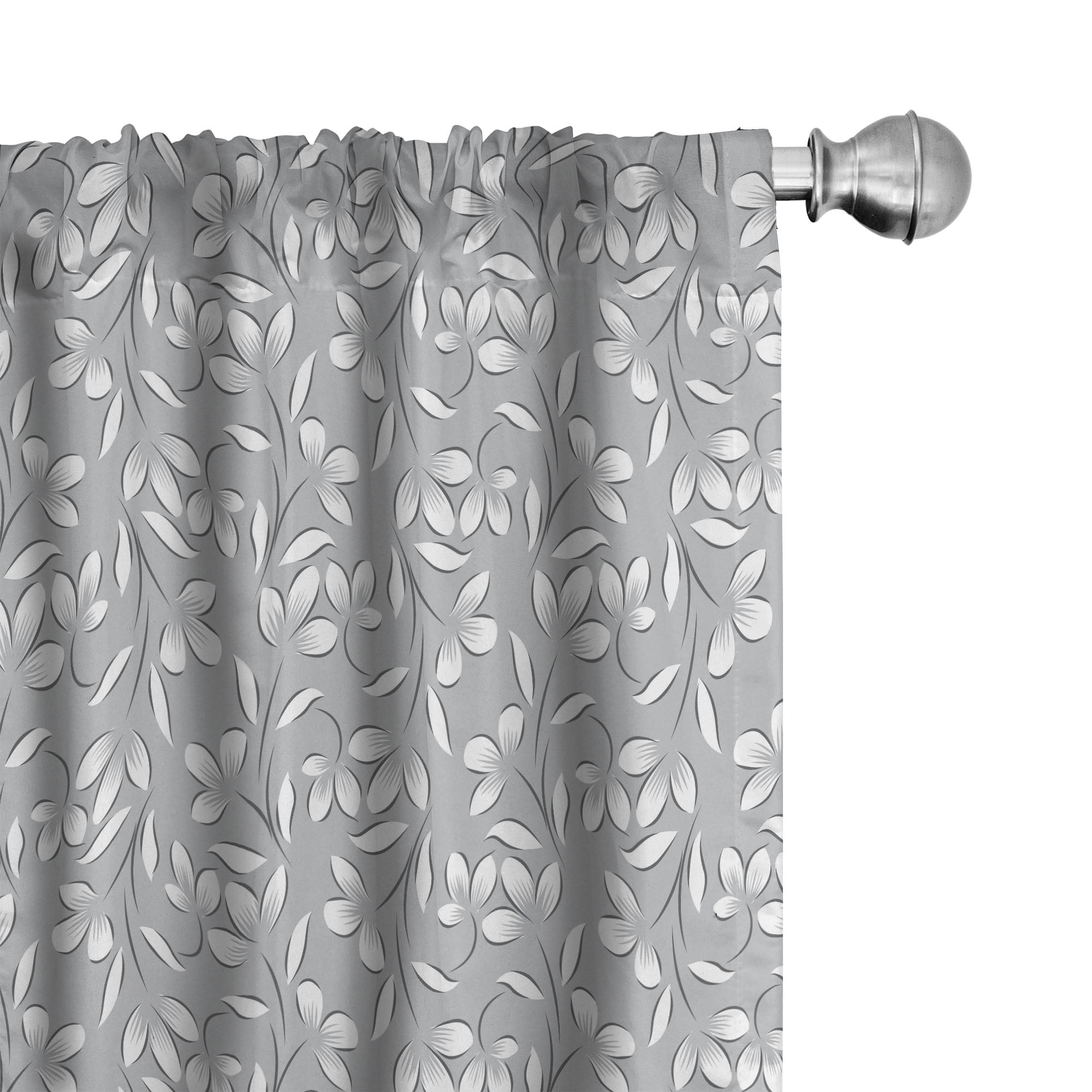 Grey Window Curtains Pack of 2, Floral Ornaments Spring Theme Abstract ...