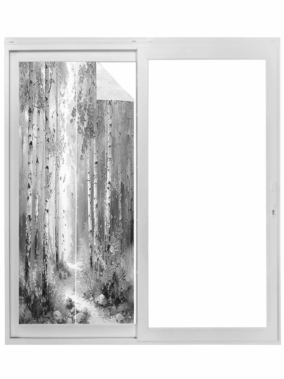 Grey Window Privacy Film, Modern Oil Painting Art Forest Static Cling ...