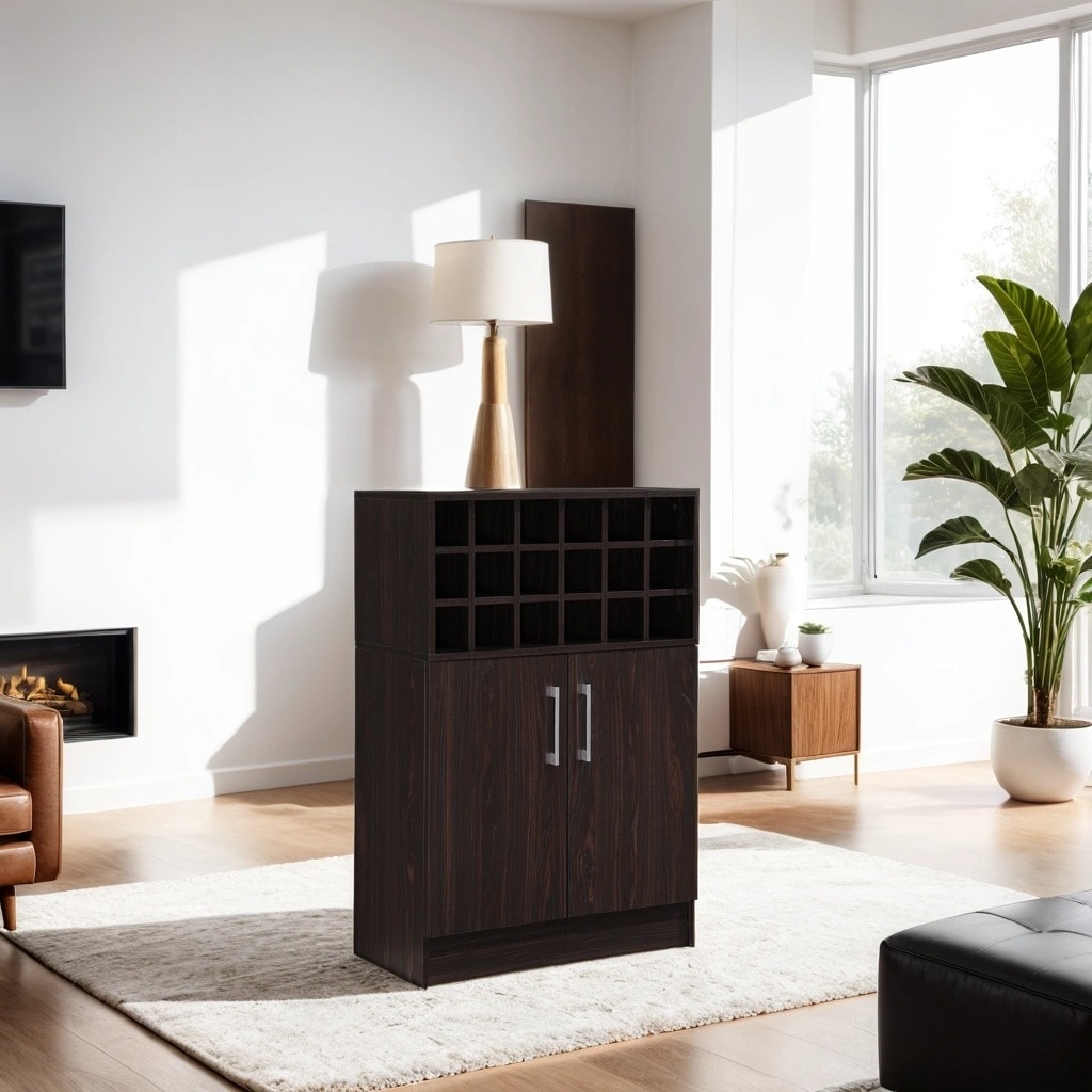 Grey Wine & Bar Cabinet - Stylish Storage for 18 Bottles with Glass ...