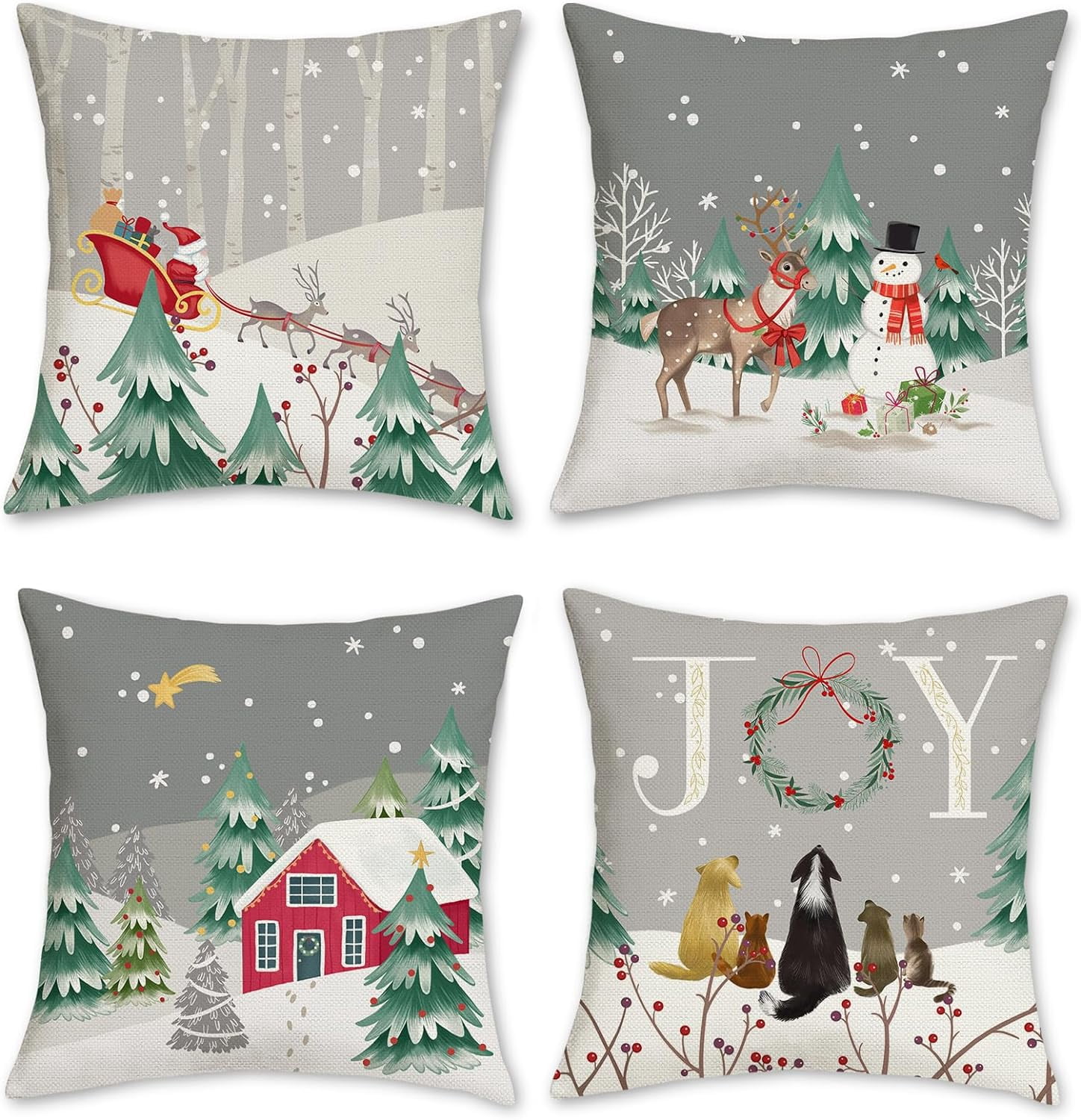 Grey Winter Throw Pillow Covers 18x18 Inch, Snowy Pine Tree Snowman ...