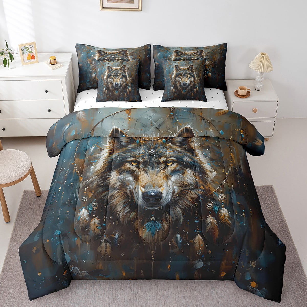 Grey Wolf Bedding Queen Size 7pcs Woodland Animal Comforter Set,Western ...