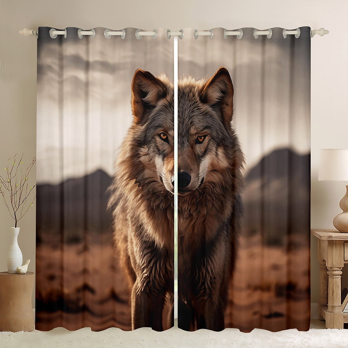 Grey Wolf Curtains & Drapes Safari Wolf Curtains,Woodland Animal 30%-50 ...