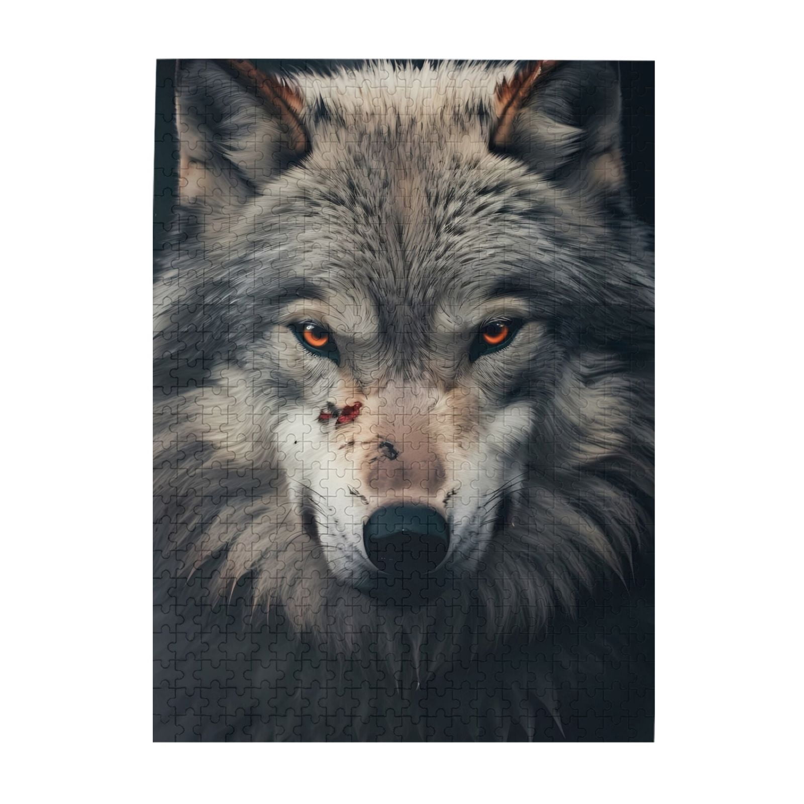Grey Wolf Scars Orange Eyes 1000-Piece Wooden Jigsaw Puzzle for Adults ...