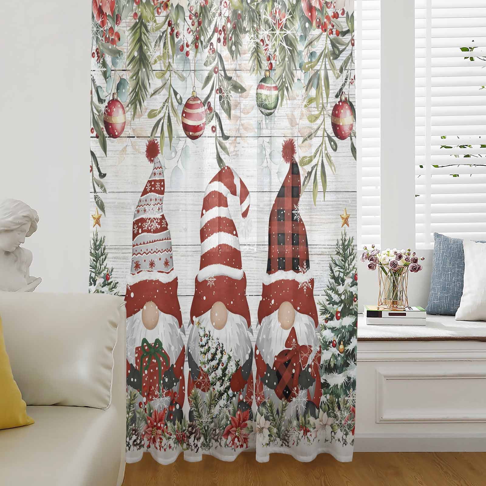 Grey Wood Christmas Semi Sheer Curtains Drapes for Living Room,Bedroom ...