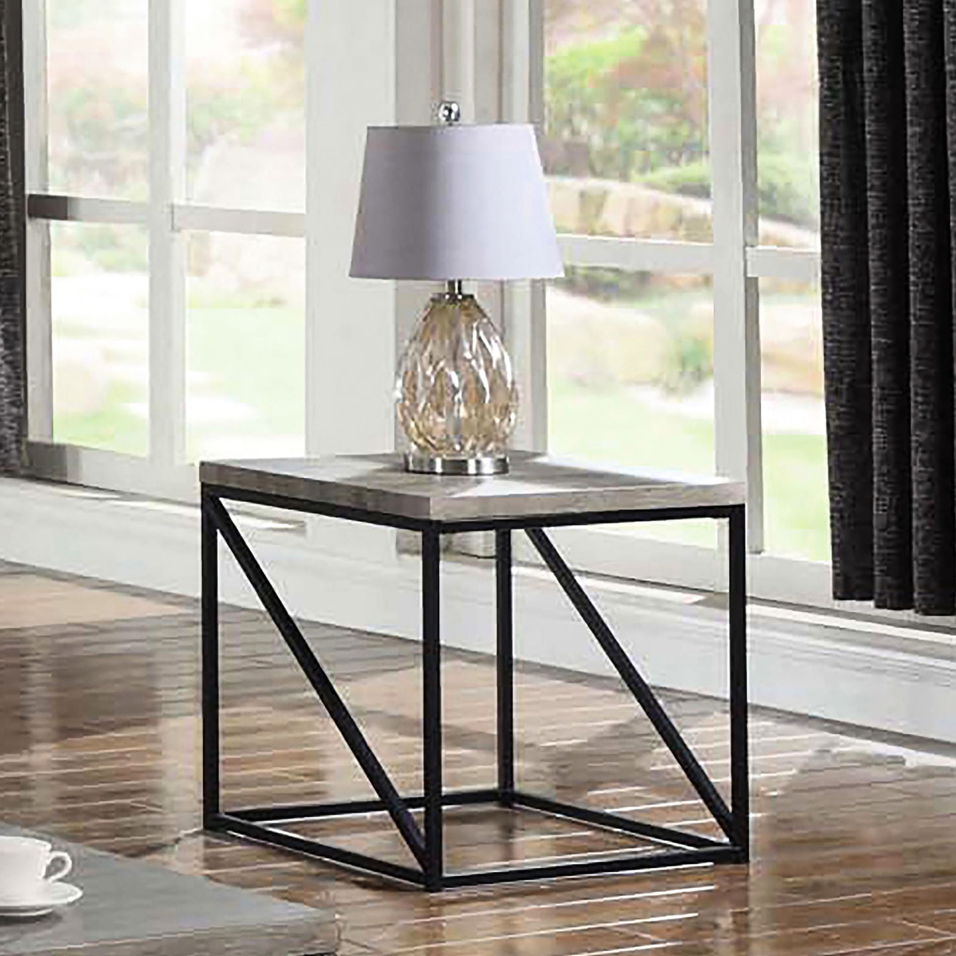 Grey Wood End Table in Square Shape for Primary Living Space with ...