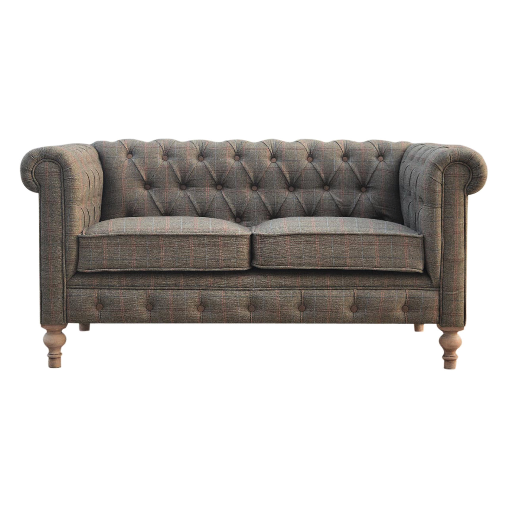 Grey Wood+Fabric 2-Seat Chesterfield, Foam Inside for Coziness / Bring ...