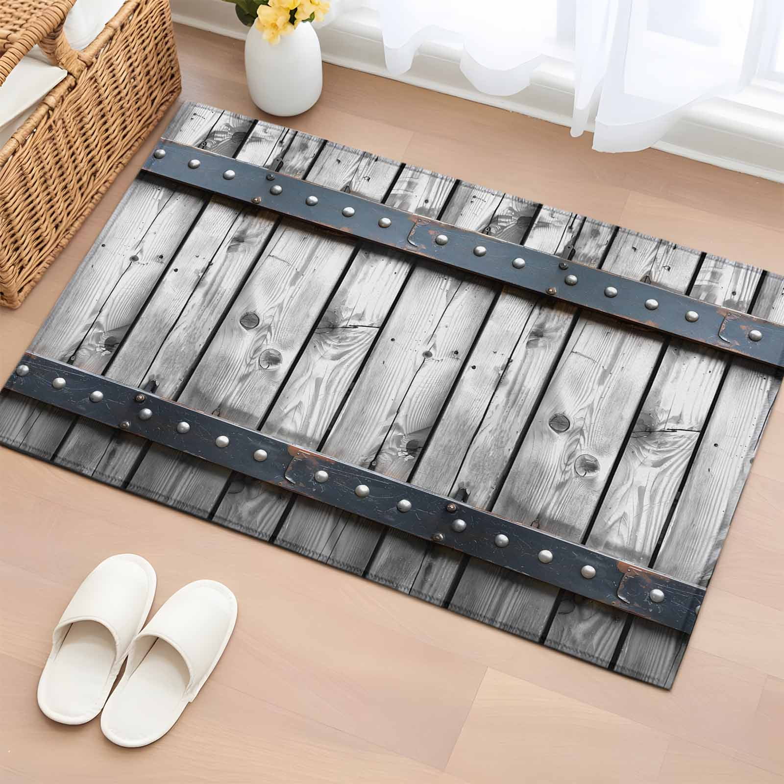 Grey Wood Grain Bathroom Rug Washable 2x3 Entryway Rug Non Slip Country ...