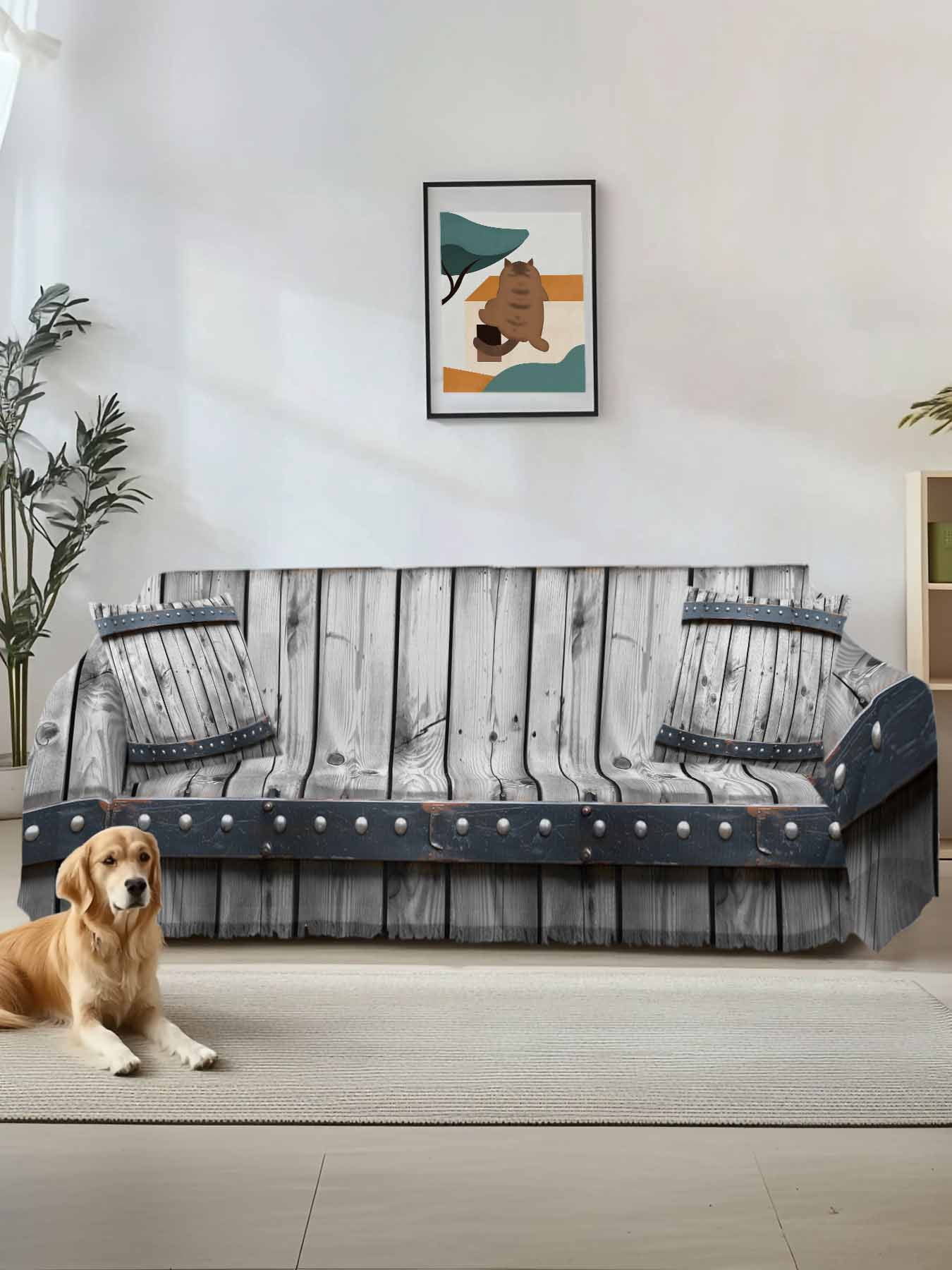 Grey Wood Grain Couch Cover for Dogs, Country Vintage Barn Door Rustic ...