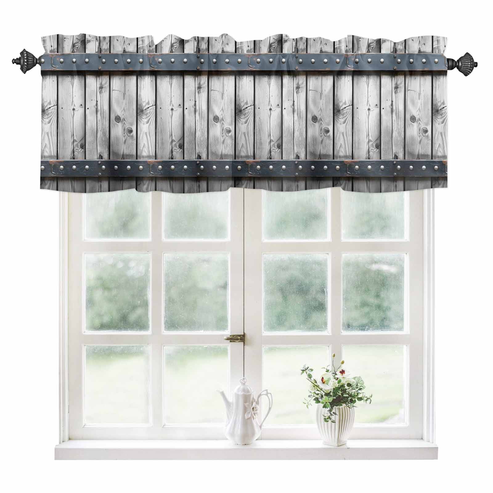 Grey Wood Grain Kitchen Valances for Windows 60x18 Inch Kitchen ...