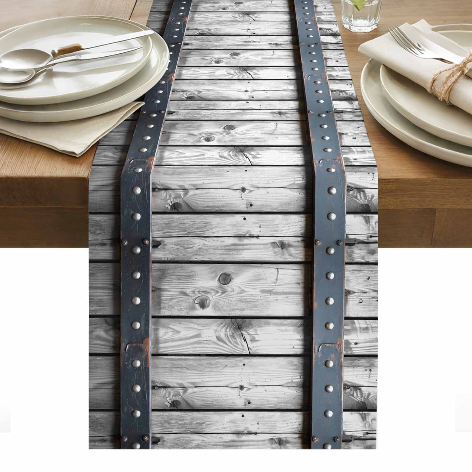 Grey Wood Grain Table Runner - 36 Inch Long, Kitchen Dining Table ...