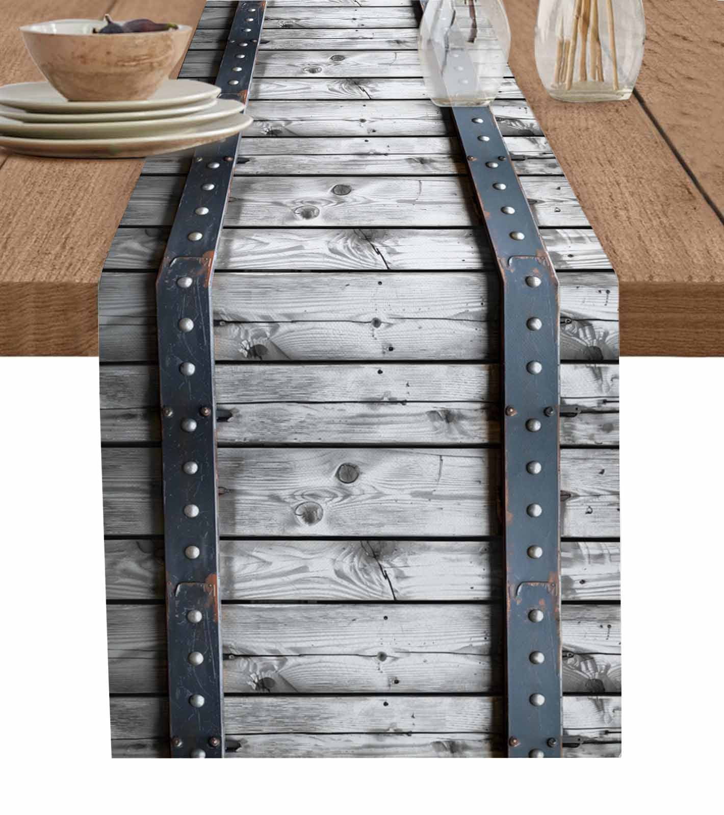 Grey Wood Grain Table Runner Country Vintage Barn Door Rustic Lodge ...