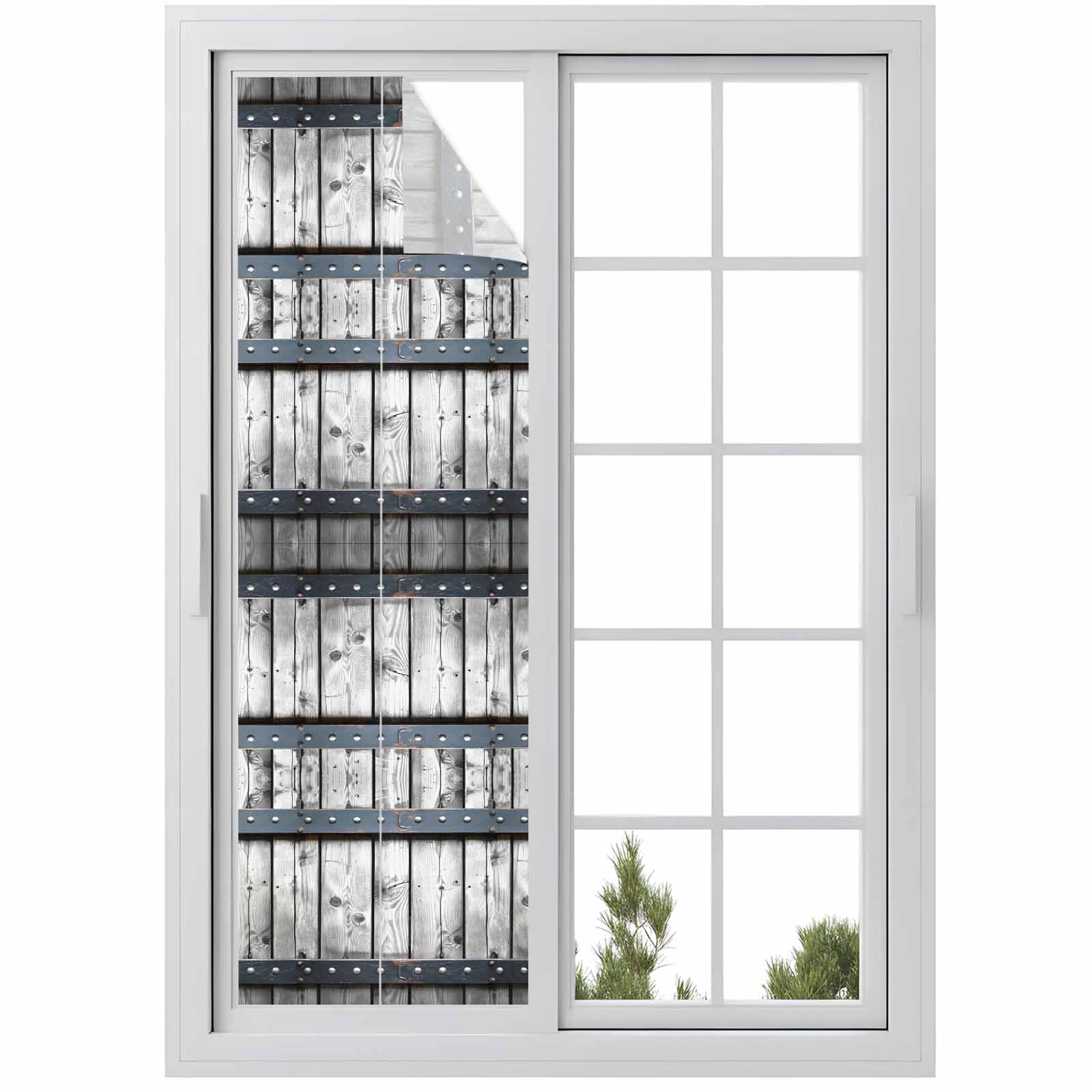 Grey Wood Grain Window Privacy Film, Country Vintage Barn Door Rustic ...