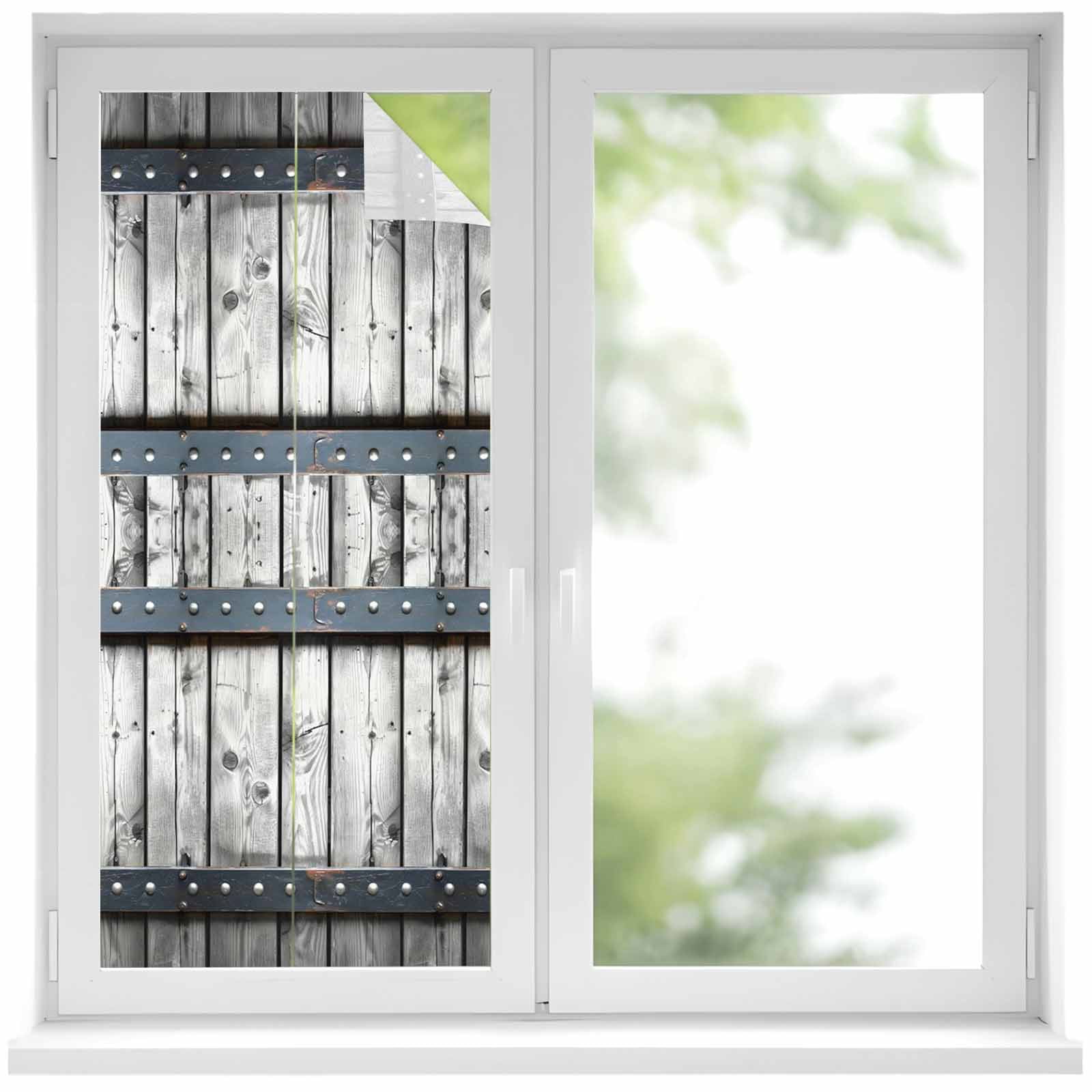 Grey Wood Grain Window Privacy Film, Country Vintage Barn Door Rustic ...