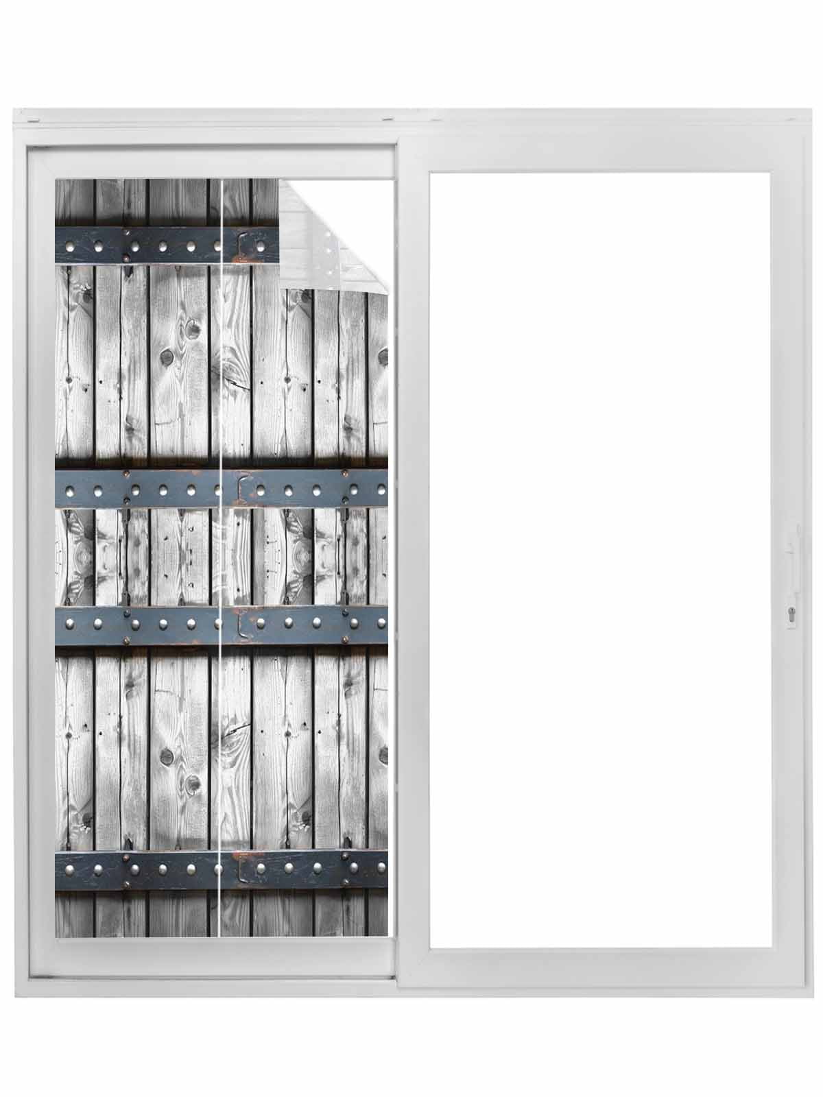 Grey Wood Grain Window Privacy Film, Country Vintage Barn Door Rustic ...