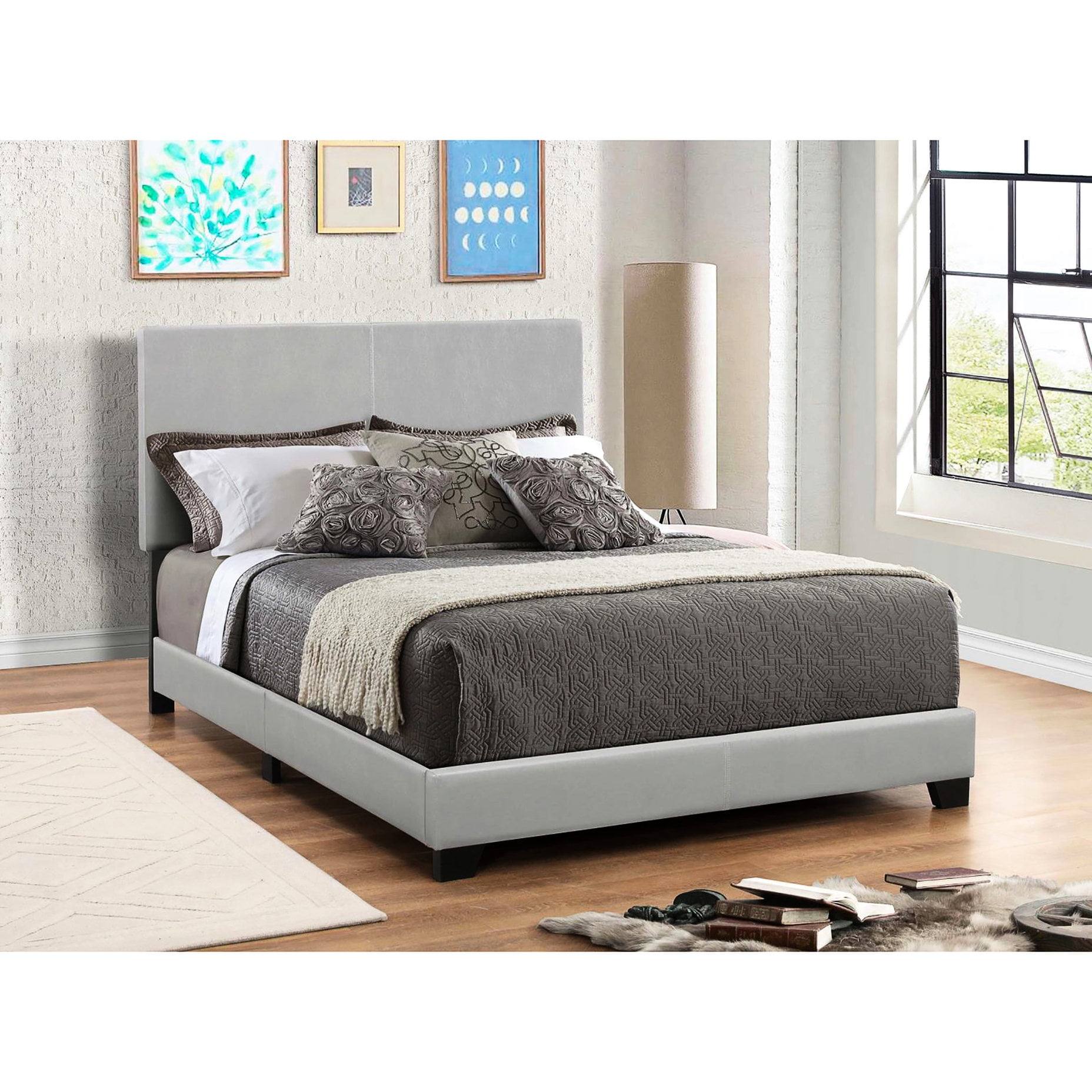 Grey Wood Upholstered Queen Bed - Bedroom Placement, Enhances Sleeping ...