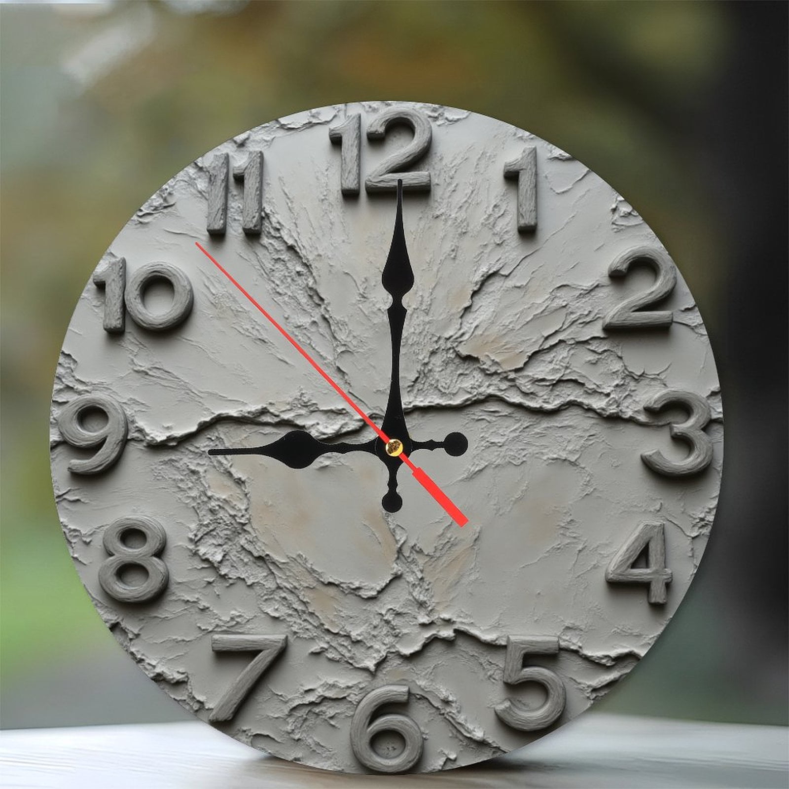 Grey Wood Wall Clock with Layered Raised Texture Design 10-Inch Silent ...