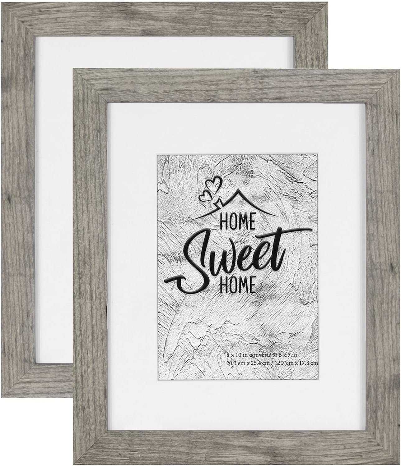Grey Wooden 8x10 Picture Frame - Display Photos 5x7 with Mat or 8x10 ...