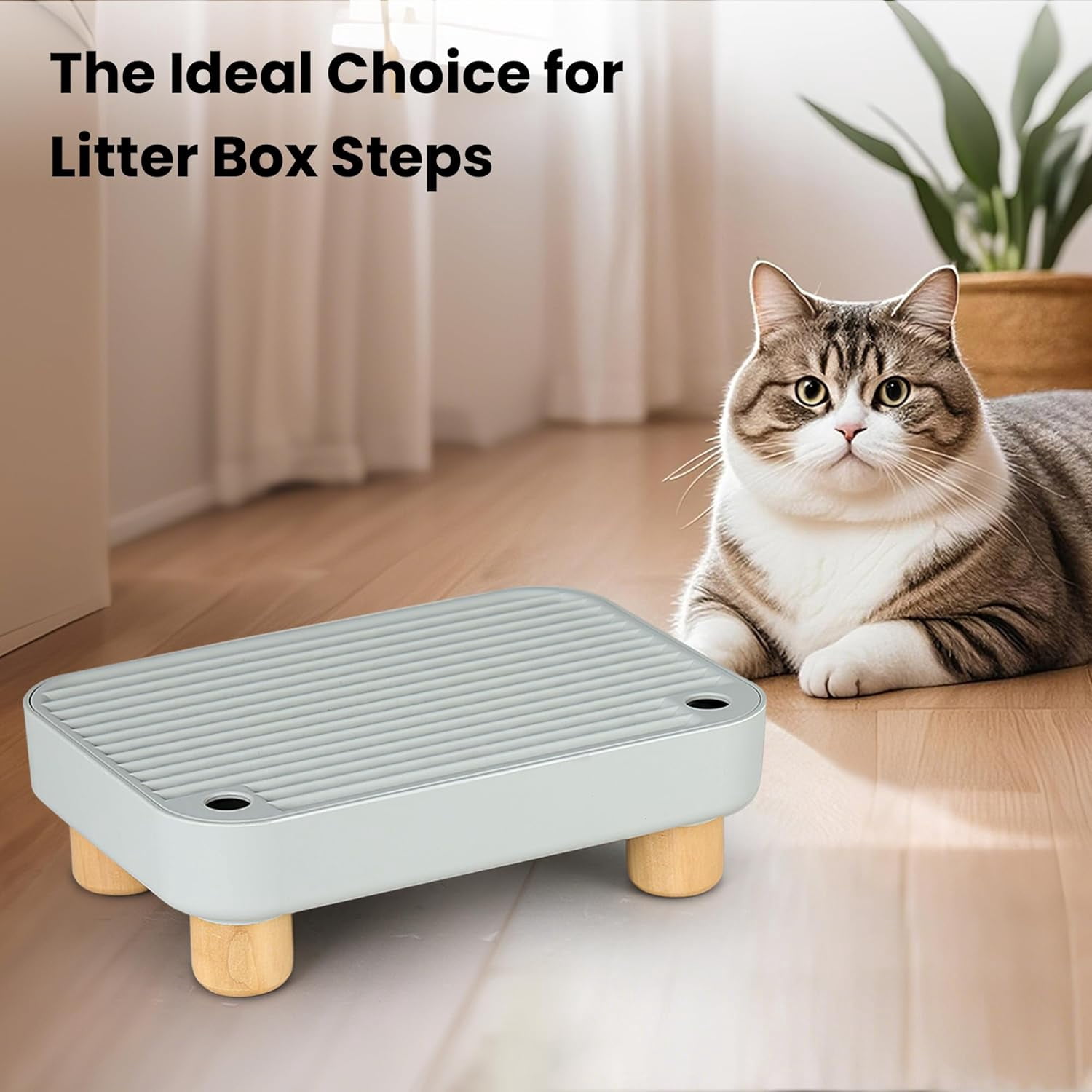 Grey Wooden Litter Box Step & Ramp - Anti-Tracking, Easy to Clean ...