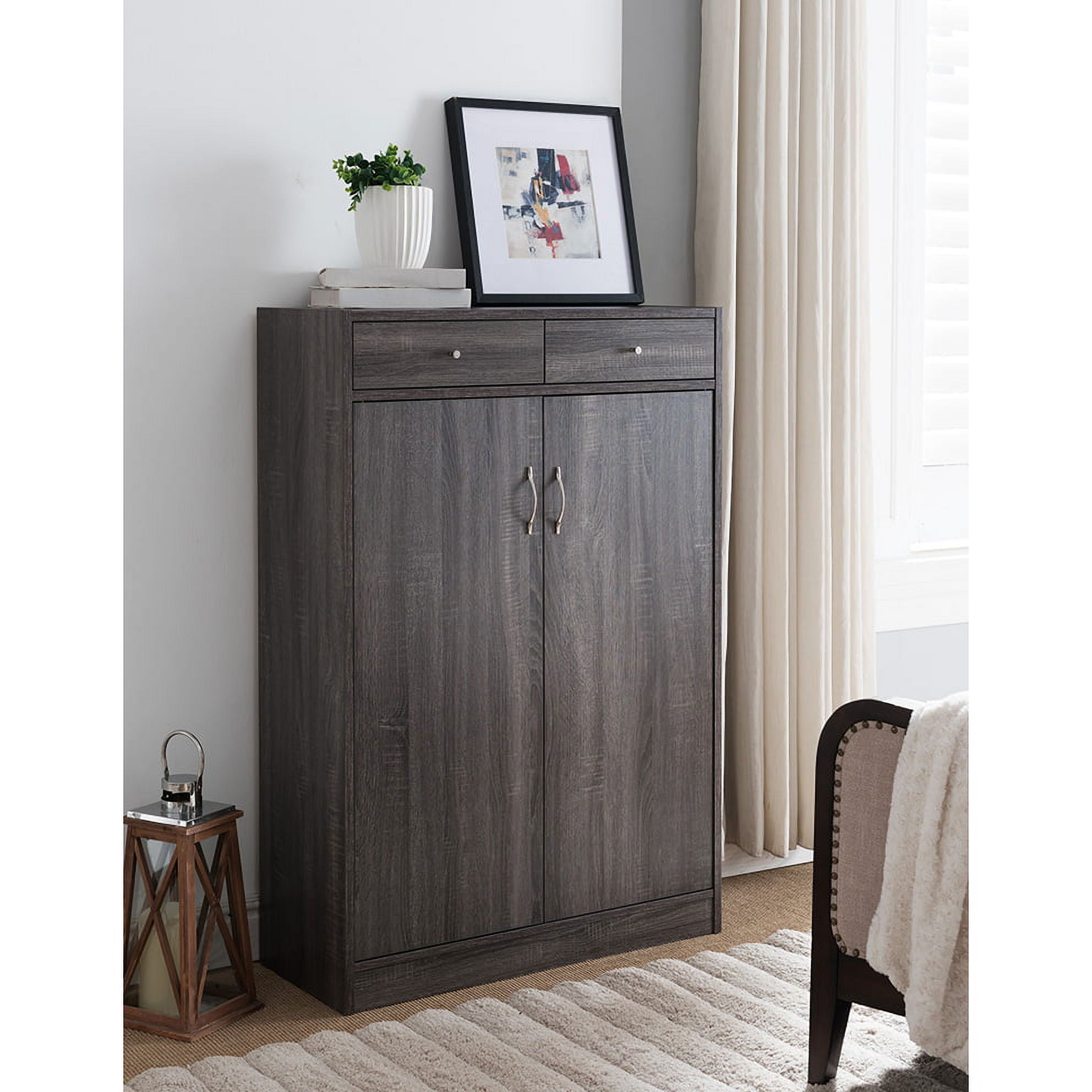 Rustic Gray Shoe Storage Cabinet with Double Doors and Drawers ...
