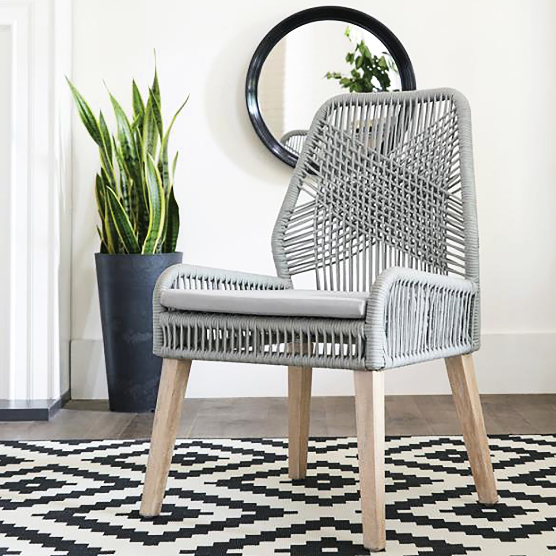 Grey Woven Back Dining Chairs ( Of 2) - Weathered Wash Finish, Mango ...