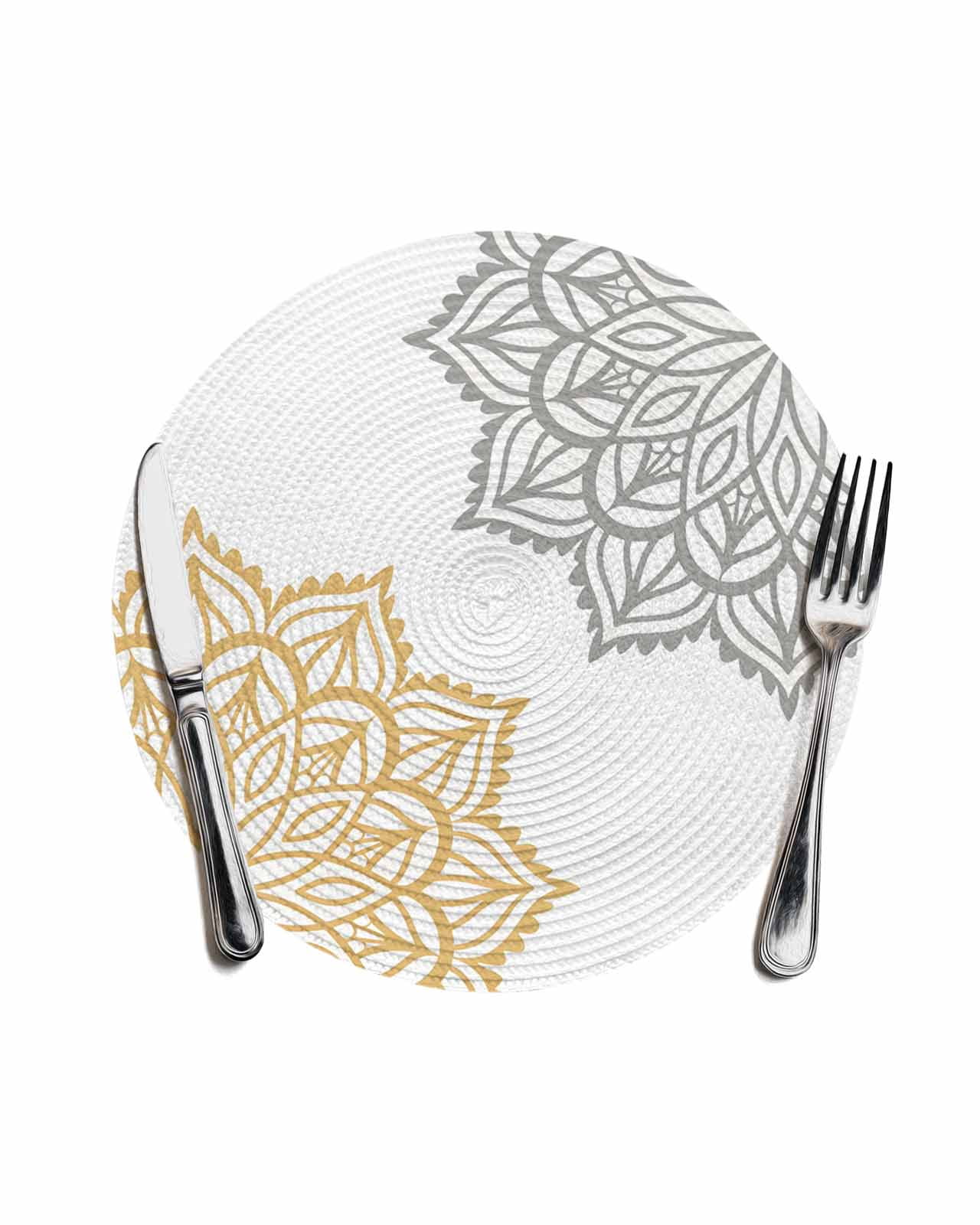 Grey Yellow Boho Floral Round Table Placemats 1 pc, Retro Bohemia ...