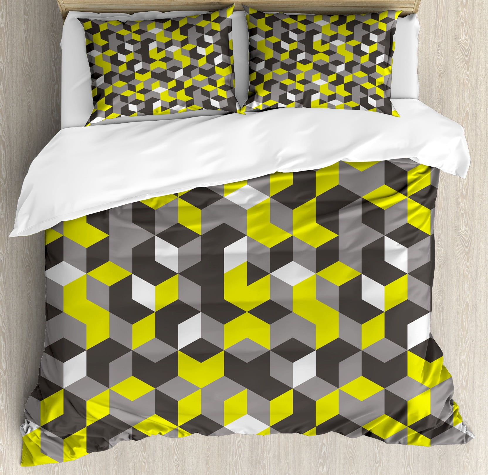 Grey and Yellow Duvet Cover Set, 3D Print Inspired Modern Geometrical ...