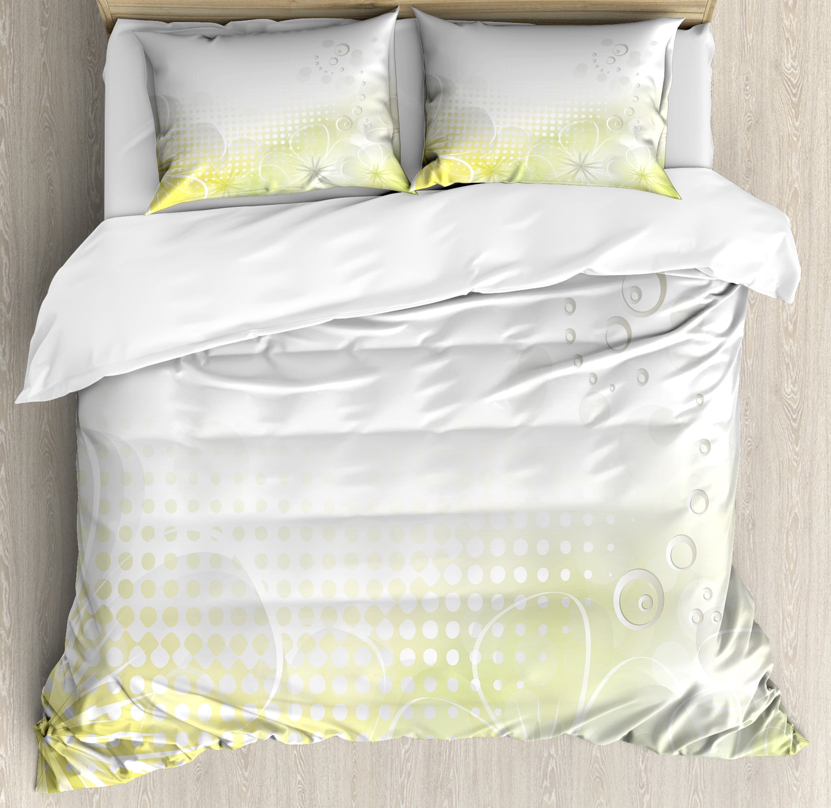 Grey and Yellow Duvet Cover Set, Abstract Grunge Design Water Bubbles ...
