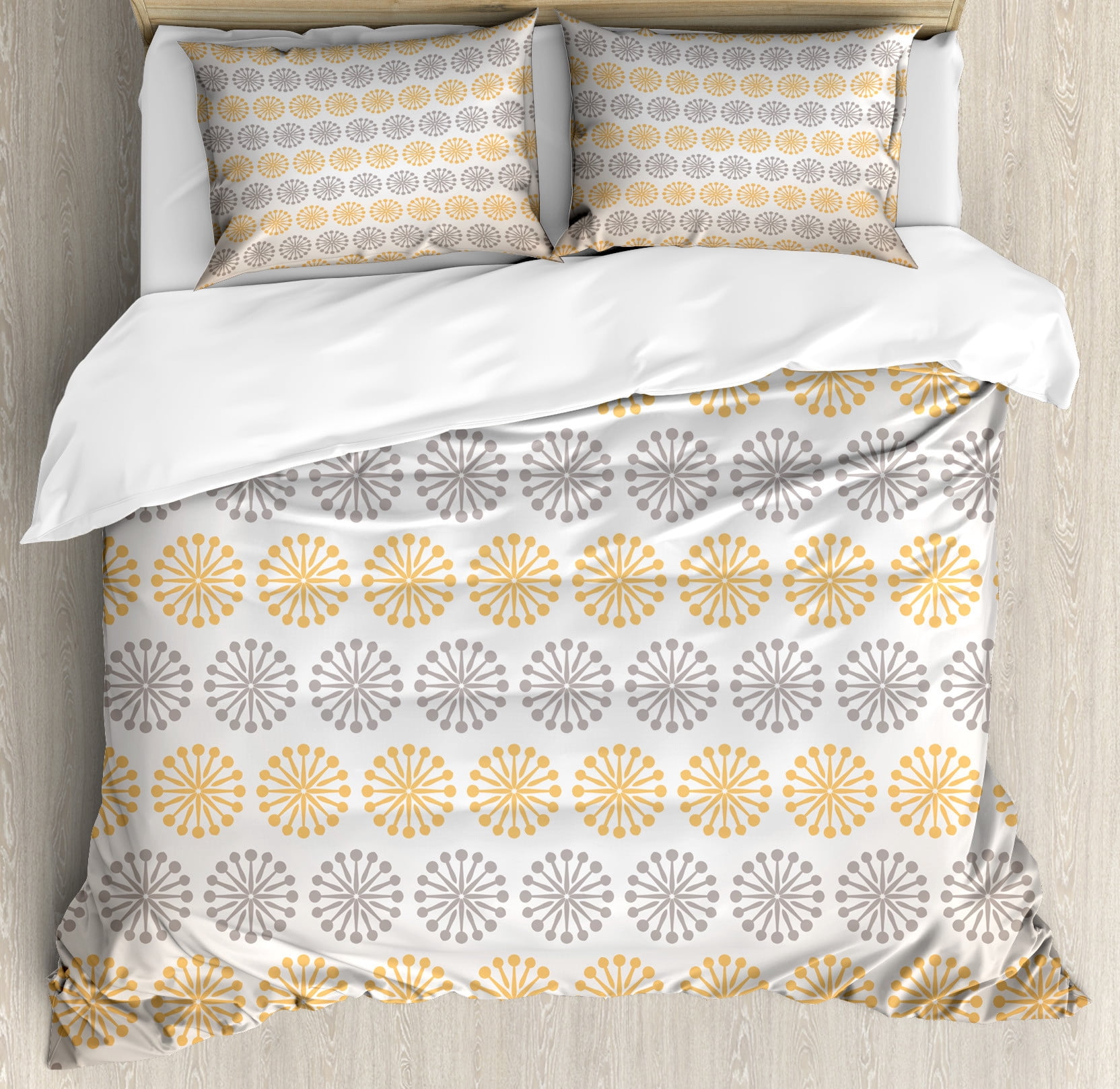 Grey and Yellow Duvet Cover Set, Bohemic Oriental Inspired Geometrical ...