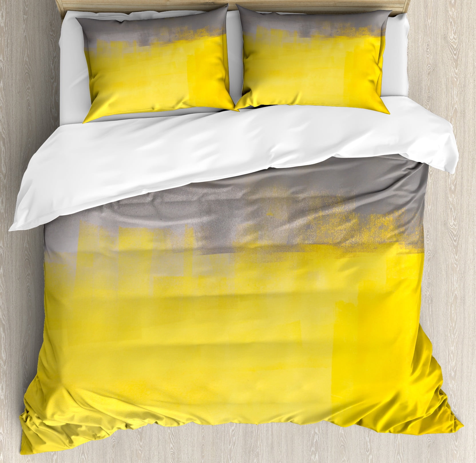 Grey and Yellow Duvet Cover Set, Grunge Street Style Painting Brush ...