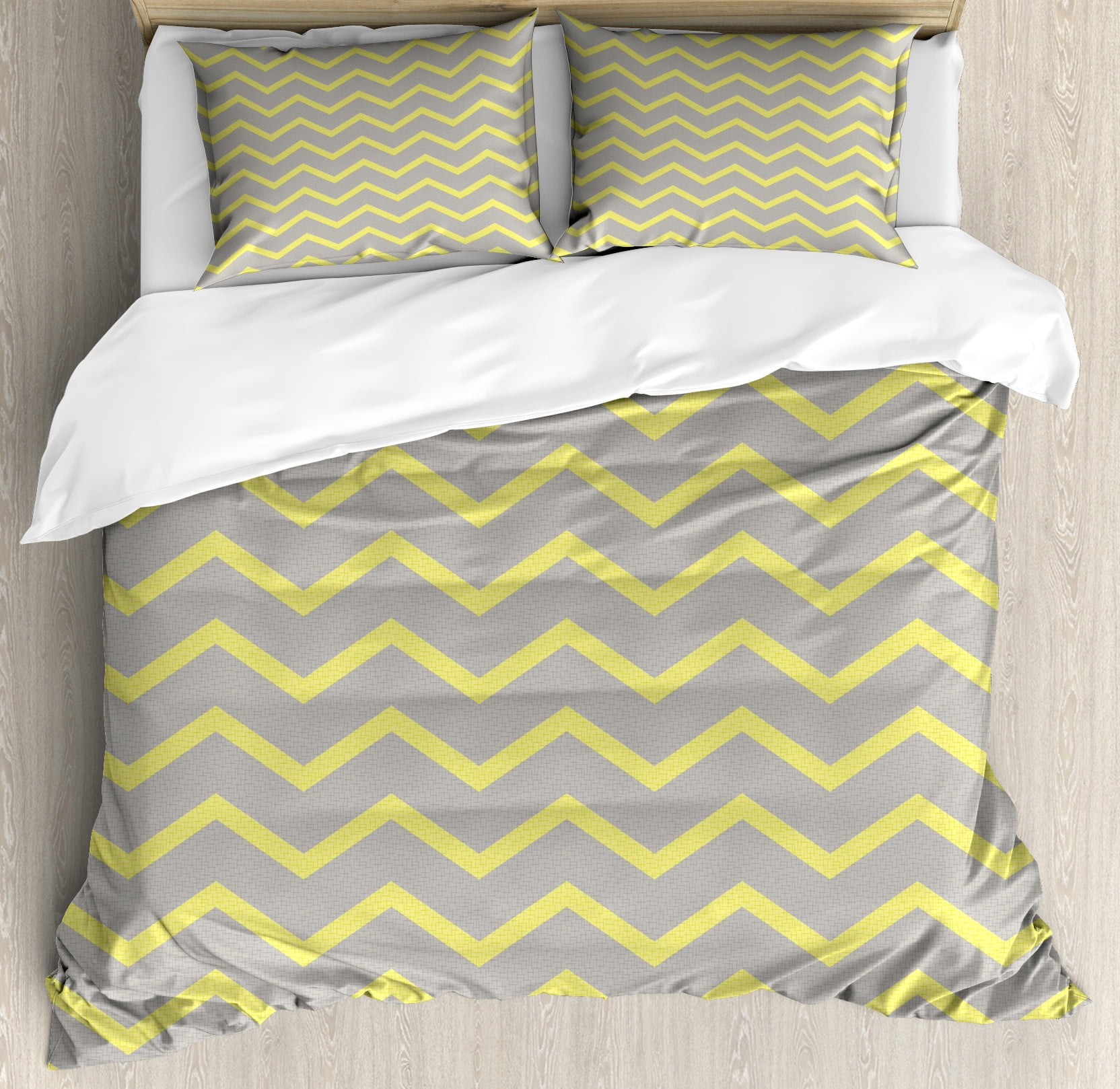 Grey and Yellow Duvet Cover Set, Modern Geometrical Triangles Zig Zags ...