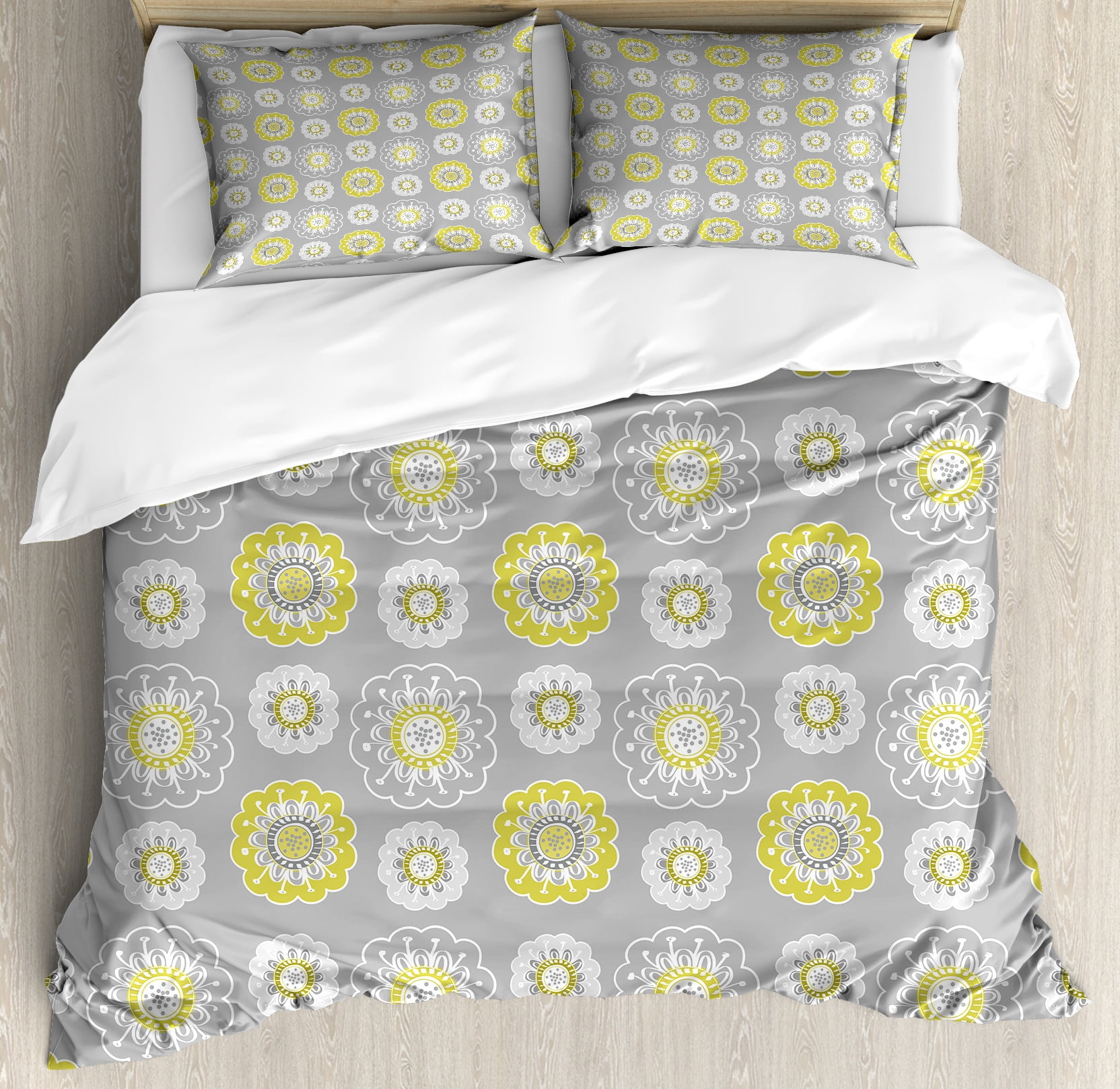 Grey and Yellow Duvet Cover Set, Pale Grey Backdrop with Inspired ...