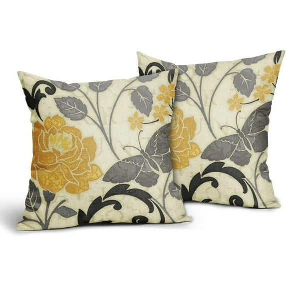 Grey And Yellow Flower Pillow Covers 20x20 Set of 2 Mustard Yellow ...