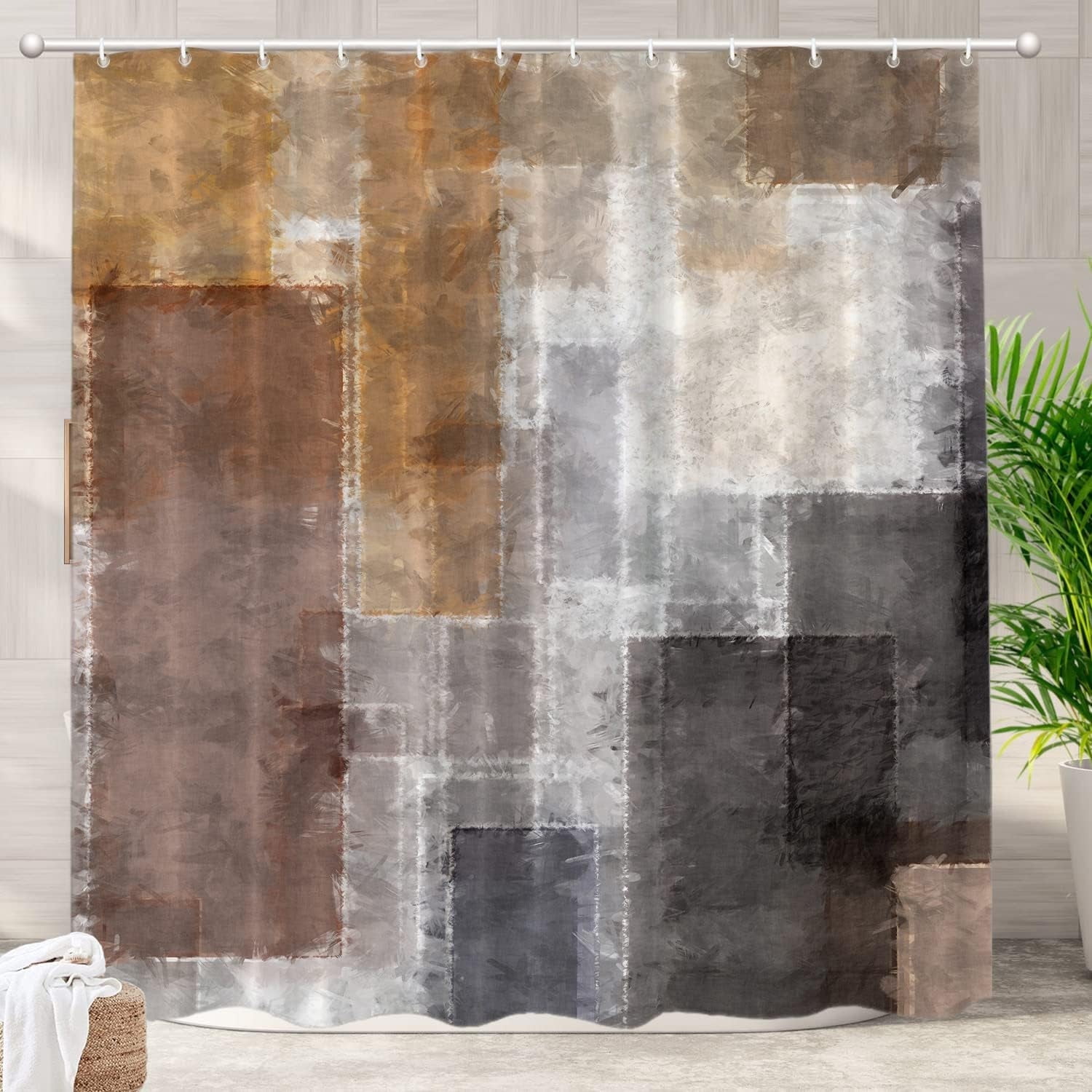 Grey Yellow Fuzzy Square Shower Curtain, Modern Art Colorful ...