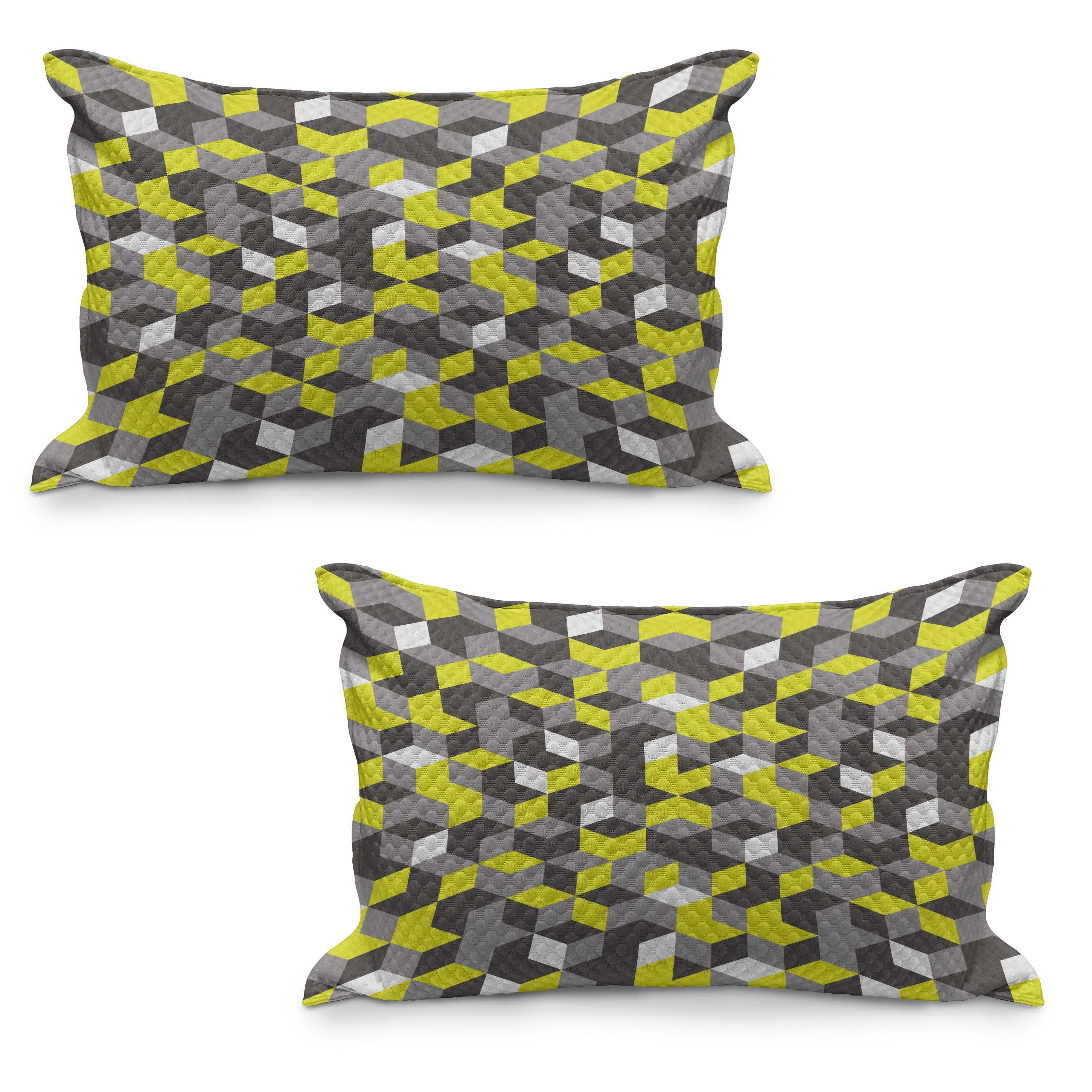 Grey and Yellow Quilted Pillowcover Set of 2, 3D Print Inspired Modern ...