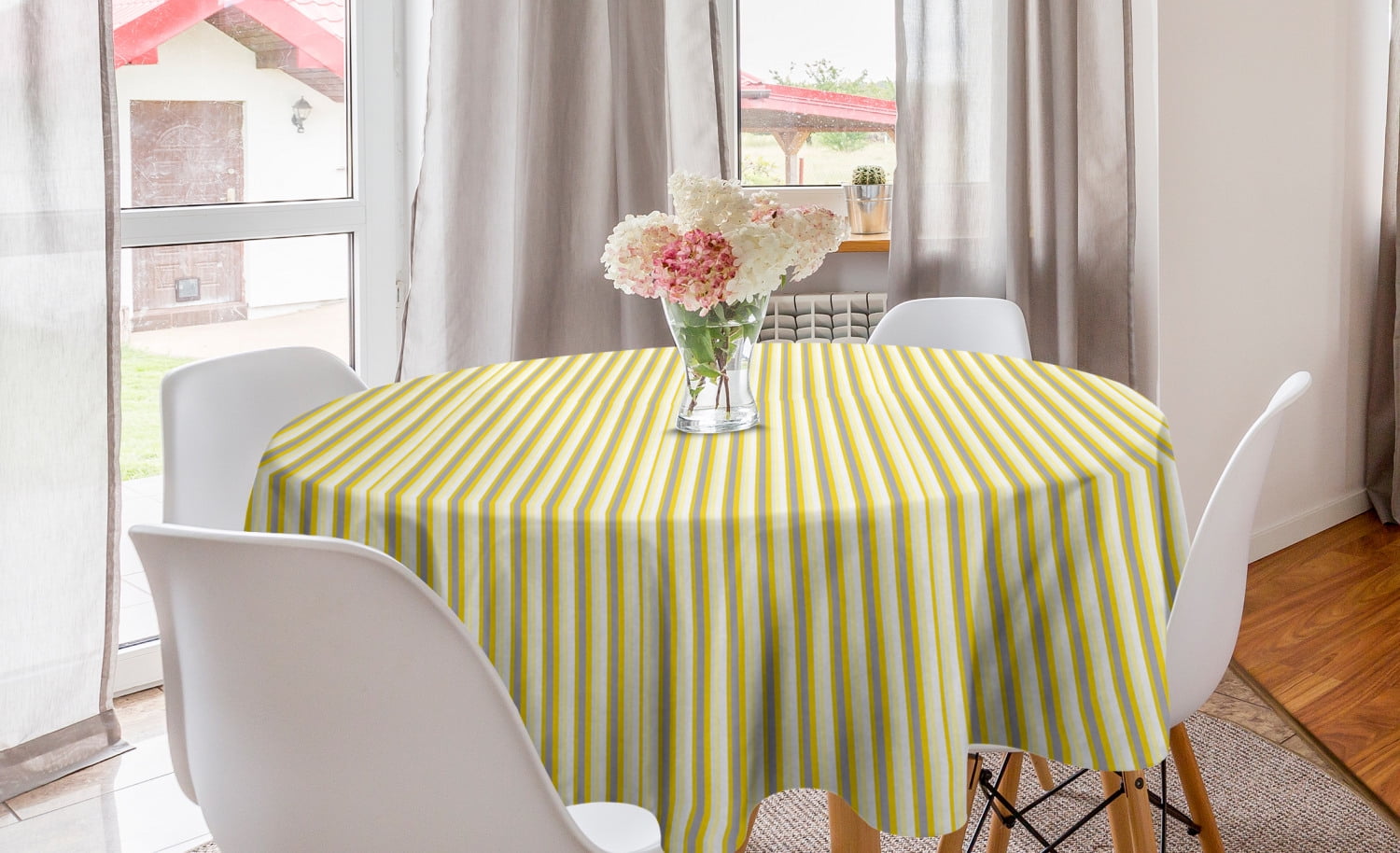 Grey and Yellow Round Tablecloth, Circus Tent Inspired Vintage Retro ...