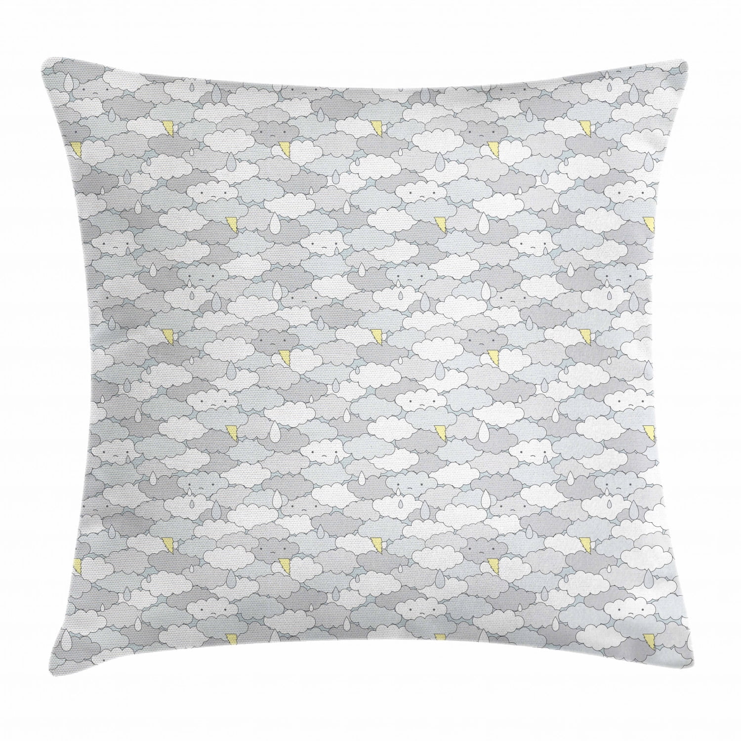 Grey and Yellow Throw Pillow Cushion Cover, Sad Crying Clouds Stormy ...