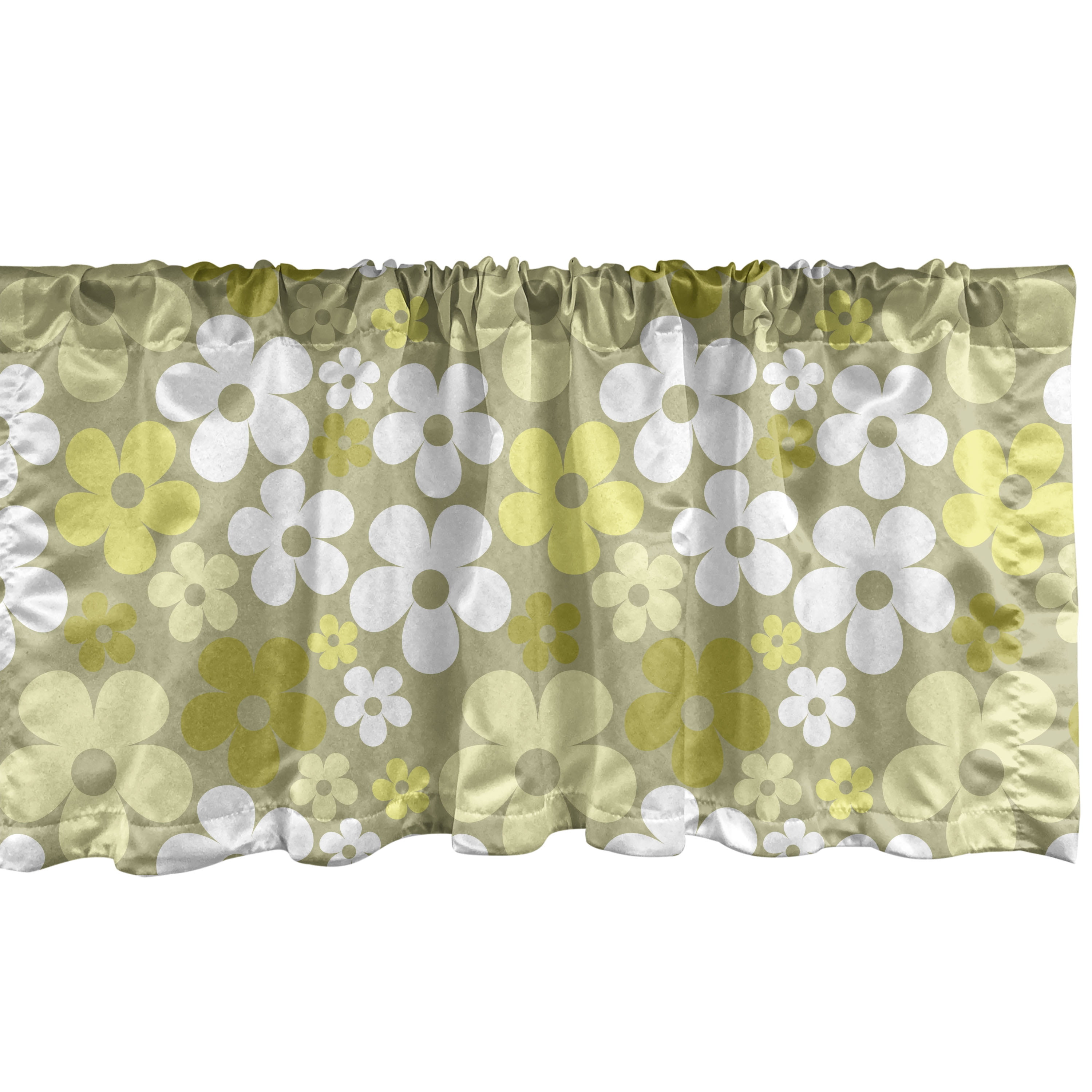 Ambesonne Grey Yellow Valance Pack of 2, Basic Abstract Flowers, 54"X12 ...