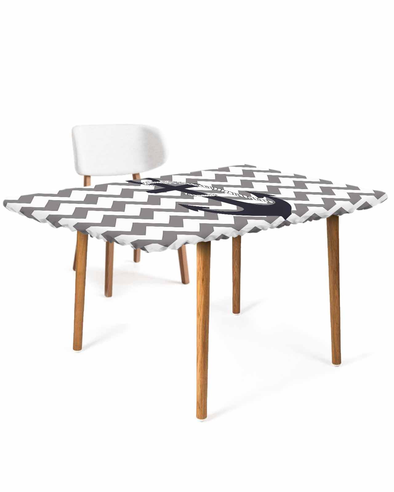 Grey Zigzag Rectangle Tablecloth, Waterproof Elastic Fitted Table ...